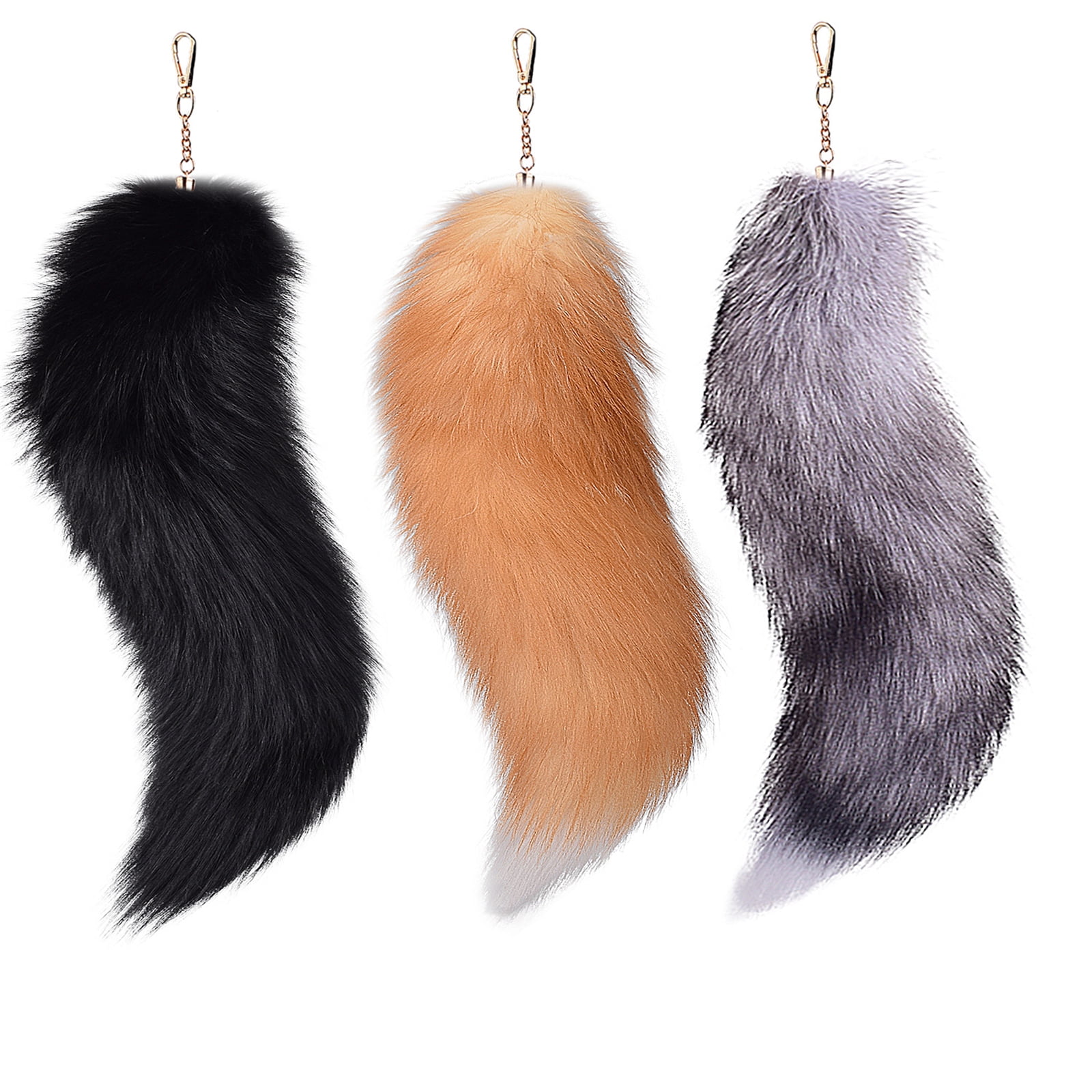 3PCS Fashionable Tail Keychains Oversized Bag Charm Pendant Plush Faux ...