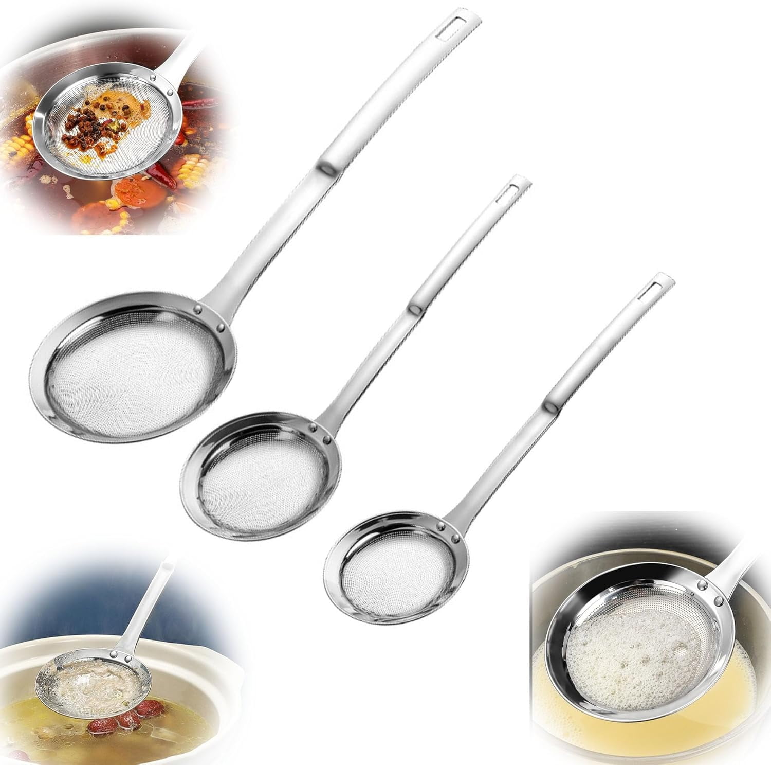 3PCS Fine Mesh Stainless Steel Colander, Metal Strainer Fine Mesh, Hot ...