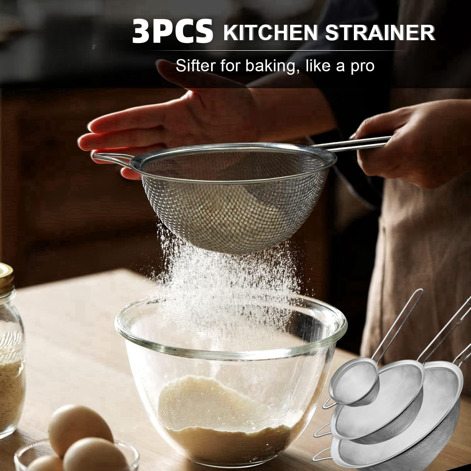 3PCS Fine Mesh Strainer and Fat Skimmer Spoon Set, Multipurpose Metal ...