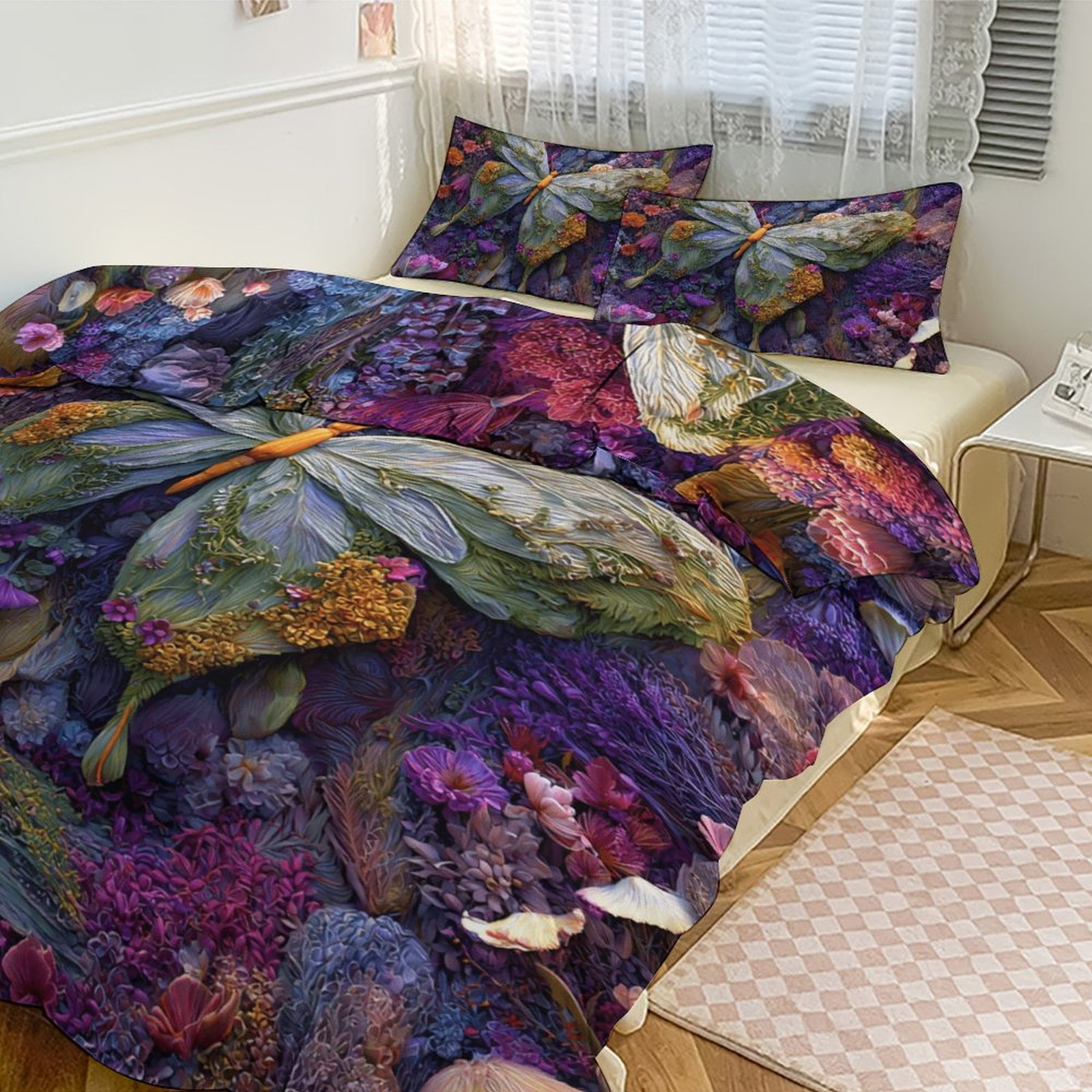 3PCS Floral Butterfly Vibrant Garden Art Duvet Cover Set Twin, 1 Duvet Cover And 2 Pillowcase ...