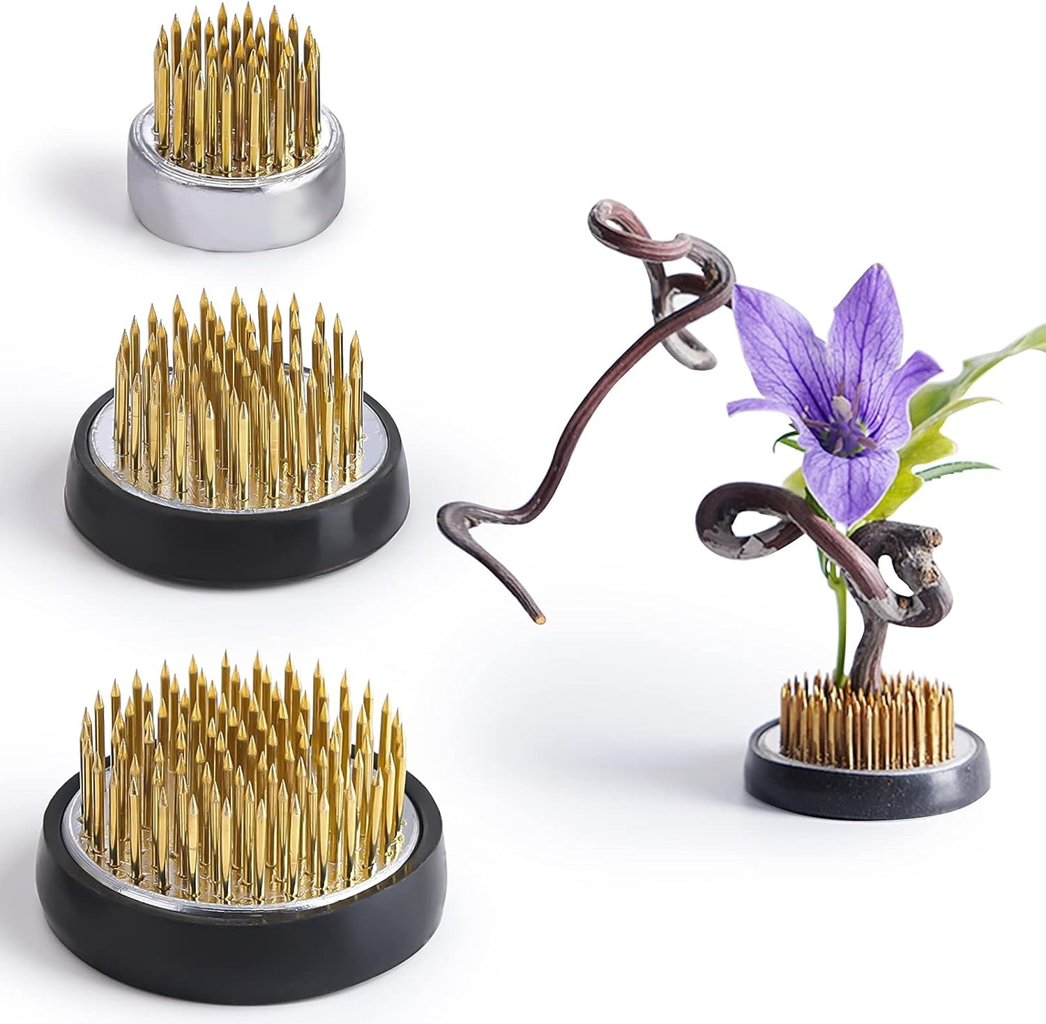 3PCS Flower Frogs Floral Frog Round Kenzan Flower Fixed Tools with Brass Needle Arranger Tool ...