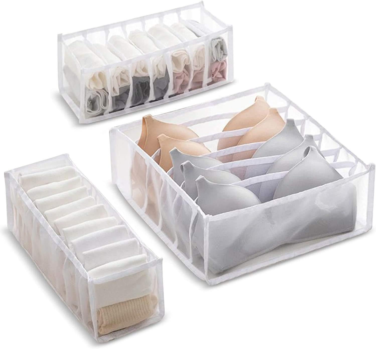 3PCS Foldable Underwear Storage Box with 6/7/11 Organizers Divider ...