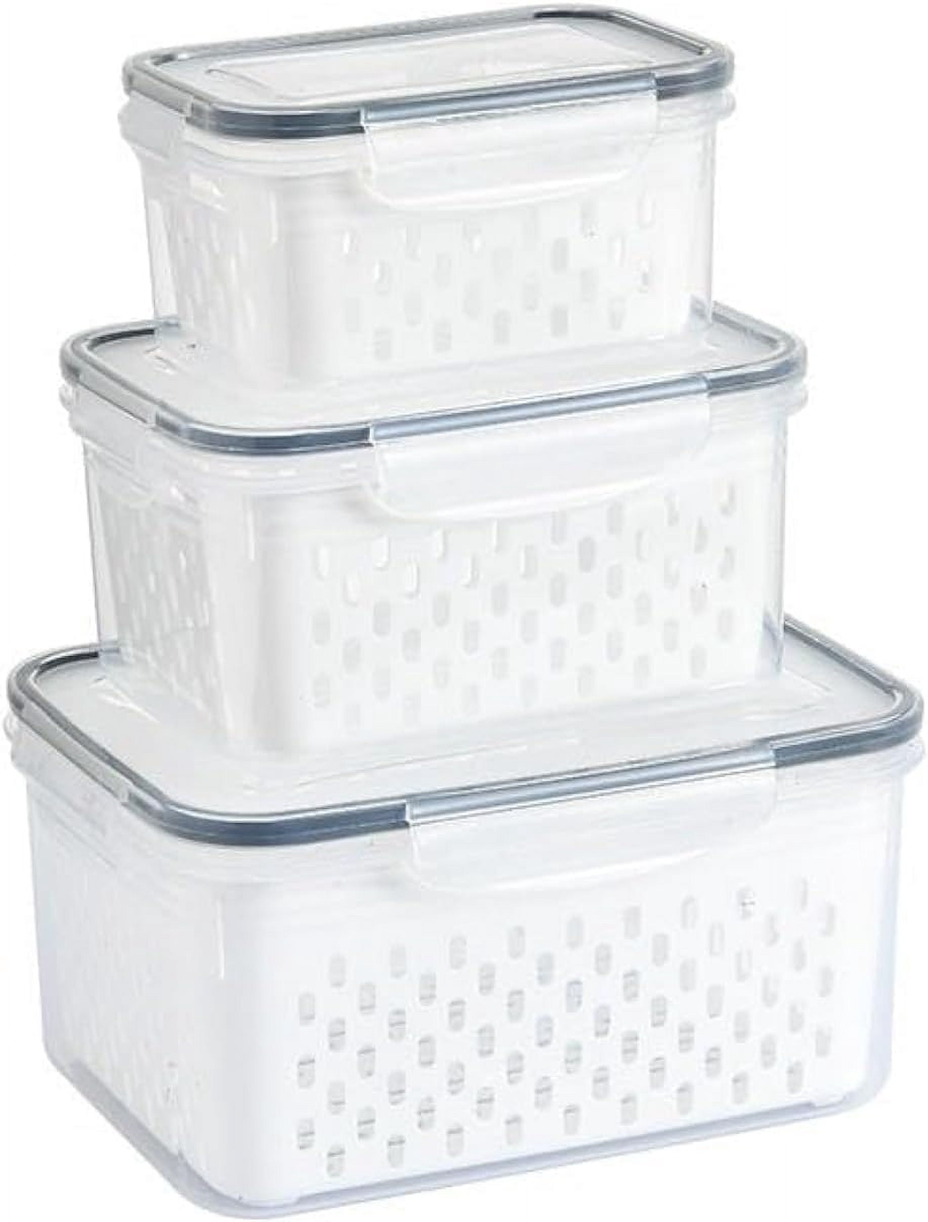 3PCS Fruit Storage Container with Lid & Colander, Produce Vegetable ...