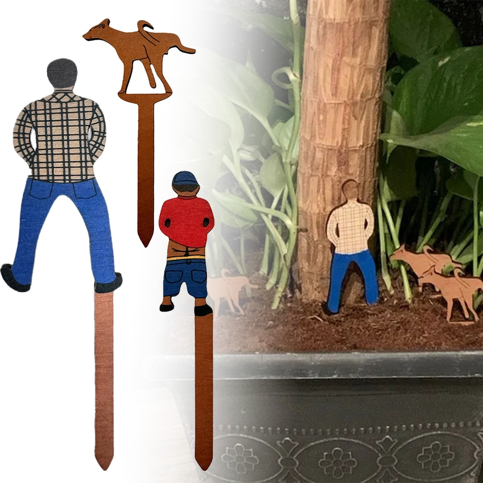 3PCS Funny Wooden Markers - Creative Peeing Man & Dog Garden Stakes for ...