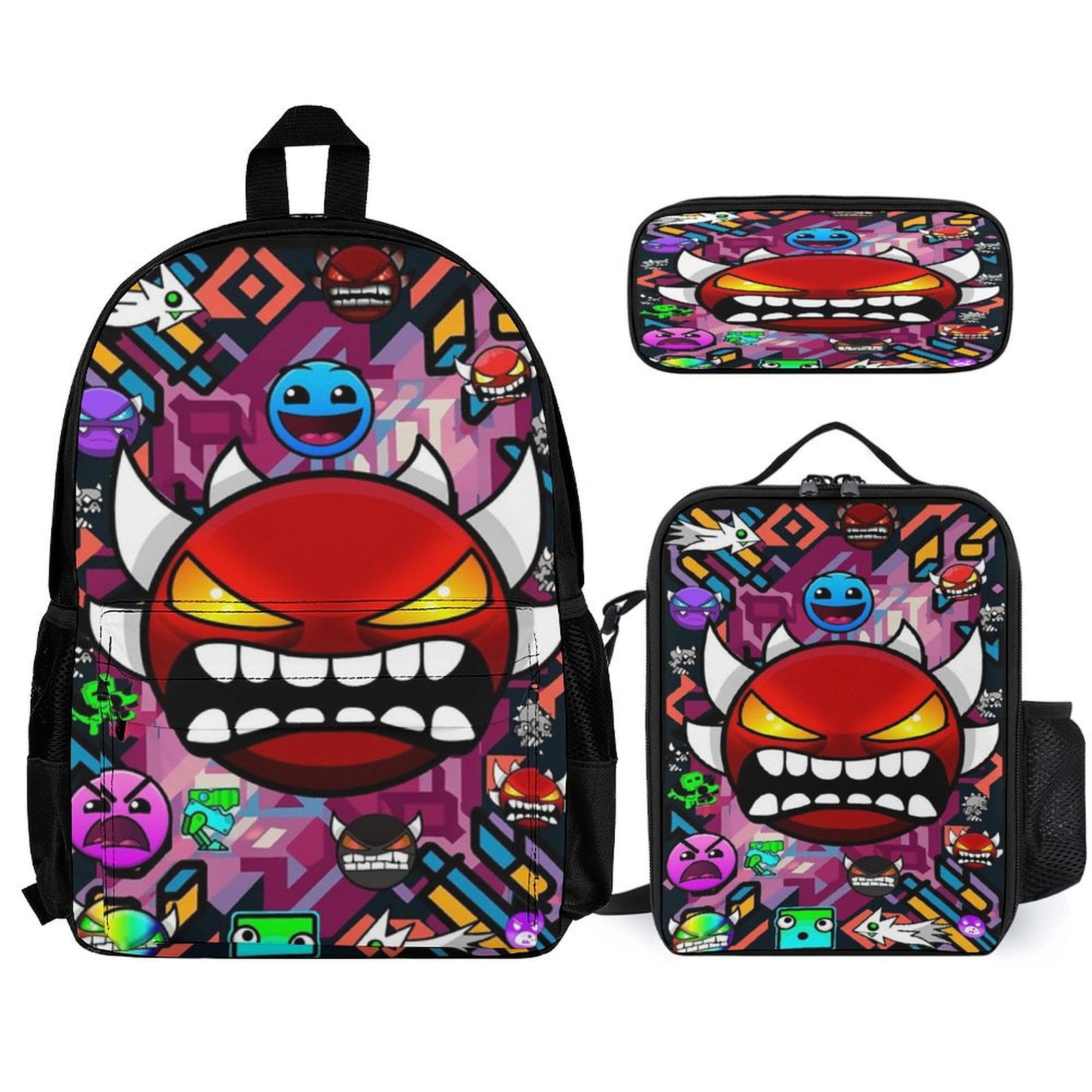 3PCS Geometry Dash Backpack Set Backpack With Large Pocket Back to ...