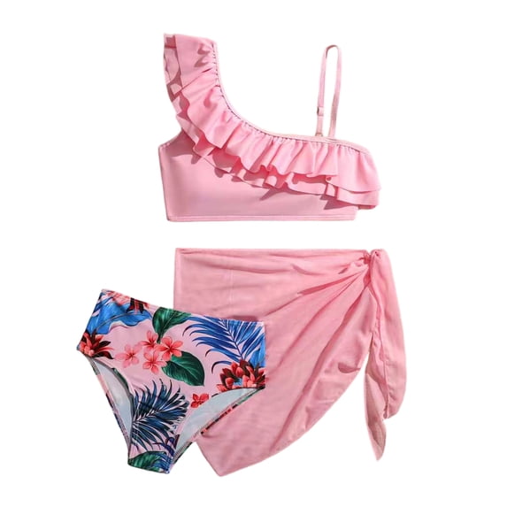 3PCS Girl Summer Adjustable Strap Bikini Swimsuit Set Tropical Floral ...