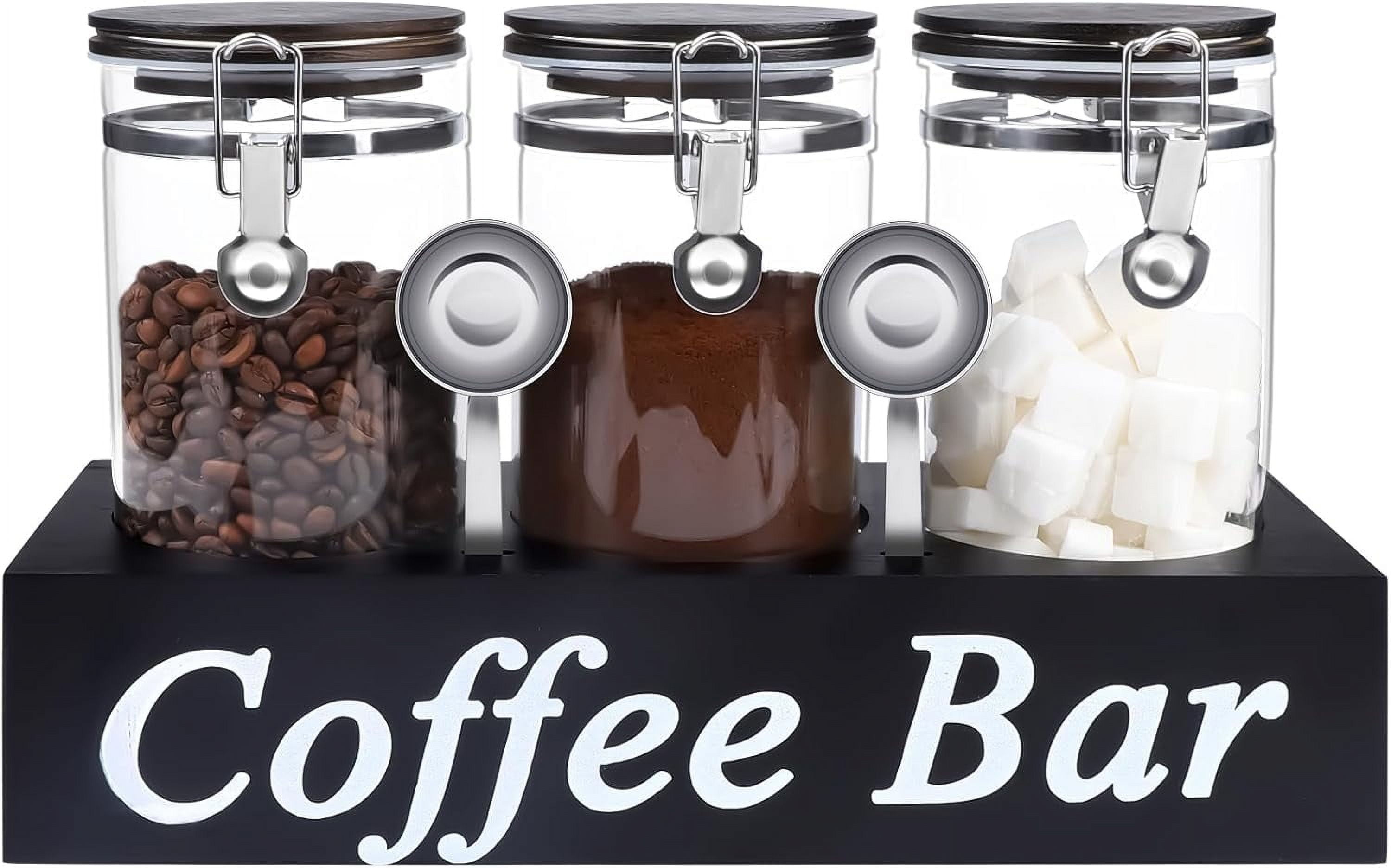 3PCS Glass Coffee Containers with Shelf 54 oz Coffee Station Organizer ...