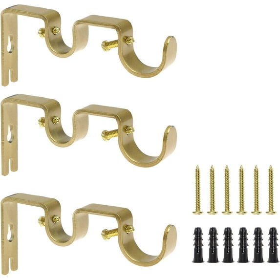 3PCS Gold Curtain Rod Bracket, Heavy Duty Double Hanging Brackets Wall ...
