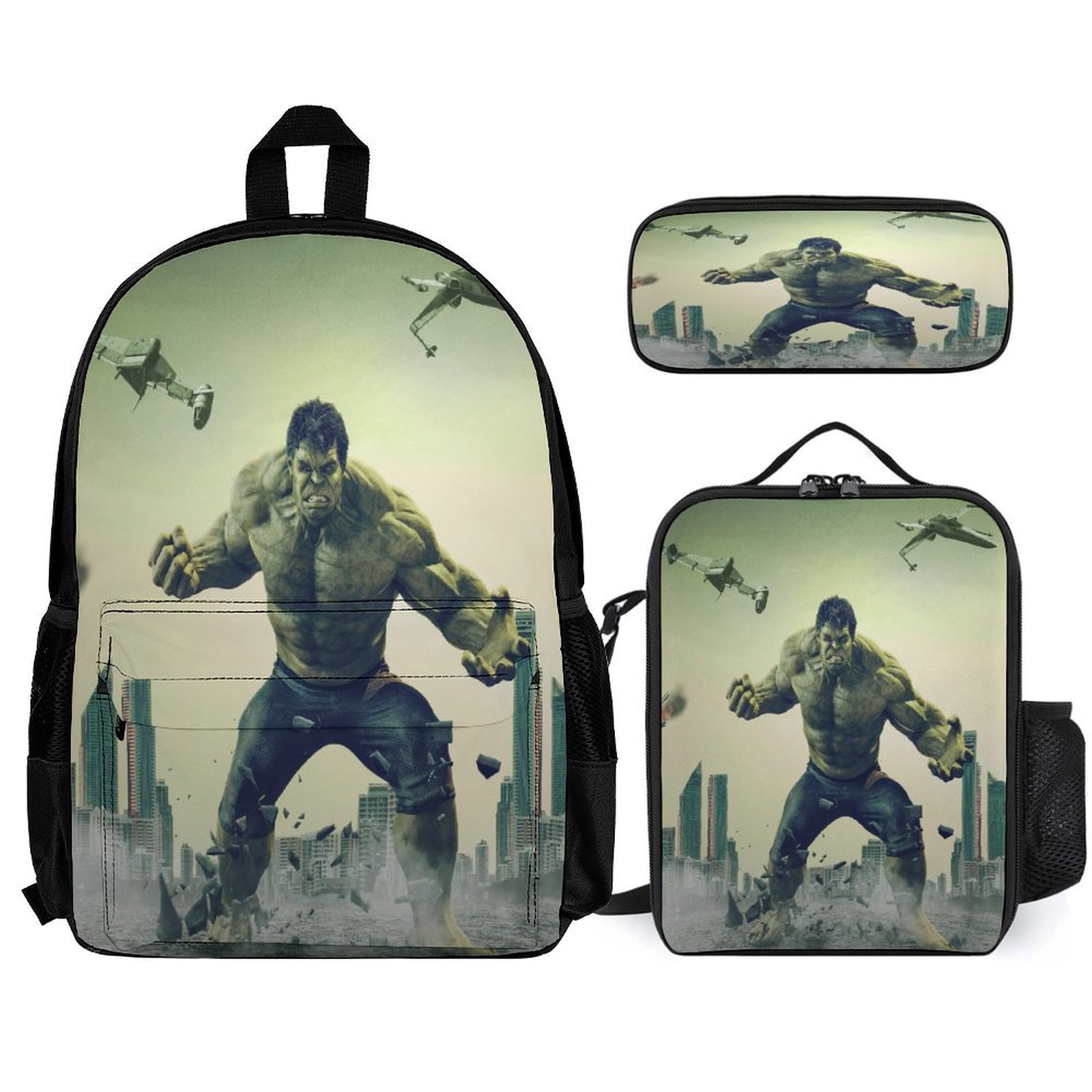 3PCS Green Hu-lk Backpack Set With Front Pocket Large Capacity ...