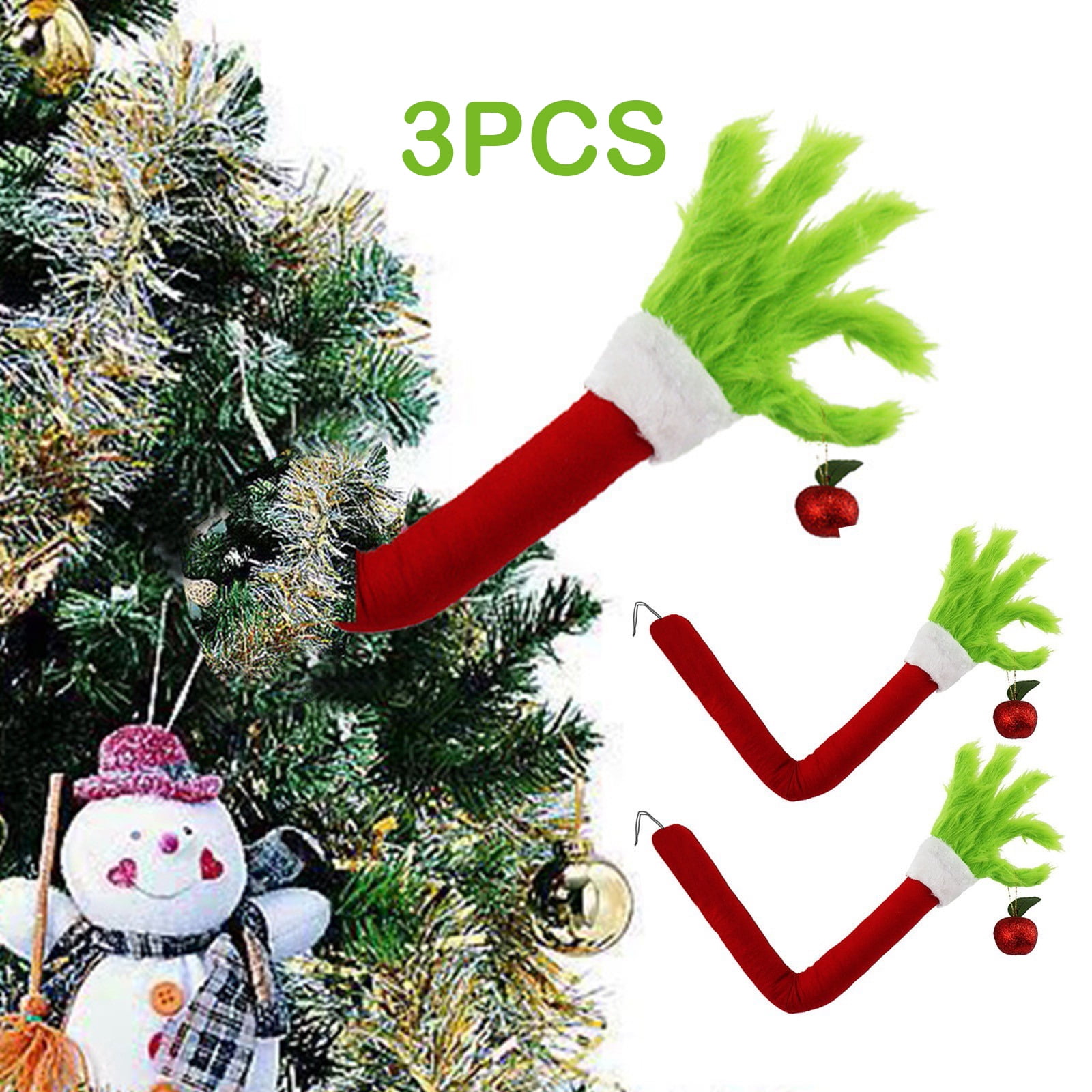 3PCS Grinch Arms Christmas Green Monster Hand Plush Arm Decoration with ...