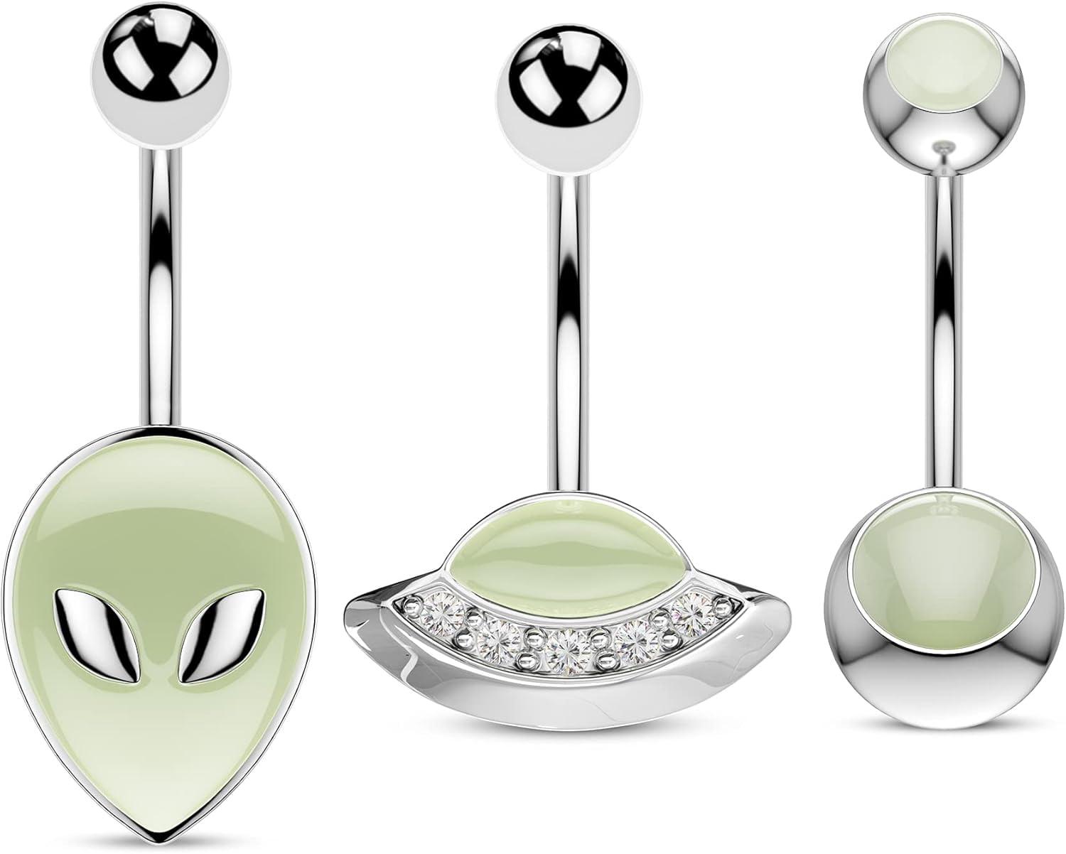 3PCS Halloween Alien Belly Button Rings Glow in the Dark 14G UFO Belly ...