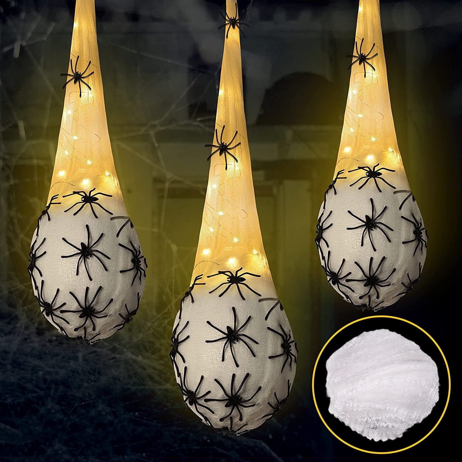 3PCS Halloween Lighted Spider Egg Sacks, Hanging Spider Egg Sacs with ...