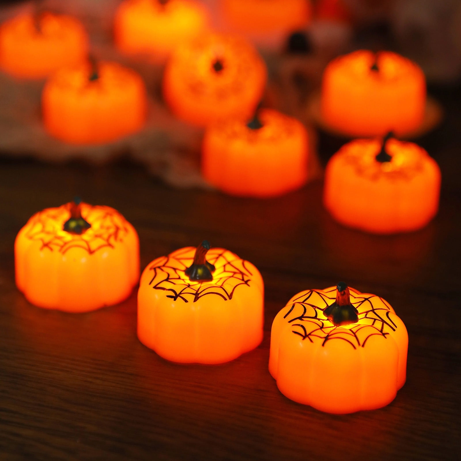 3PCS Halloween Mini Fall Pumpkins Battery Powered LED Lighted Spider ...