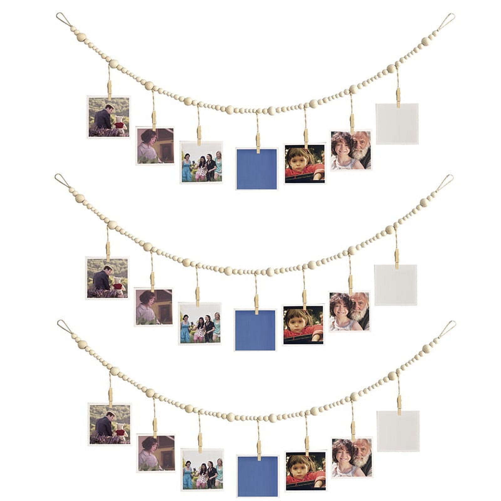 3PCS Hanging Photo Display Wall Decor, Boho Wooden Bead Garland Collage ...