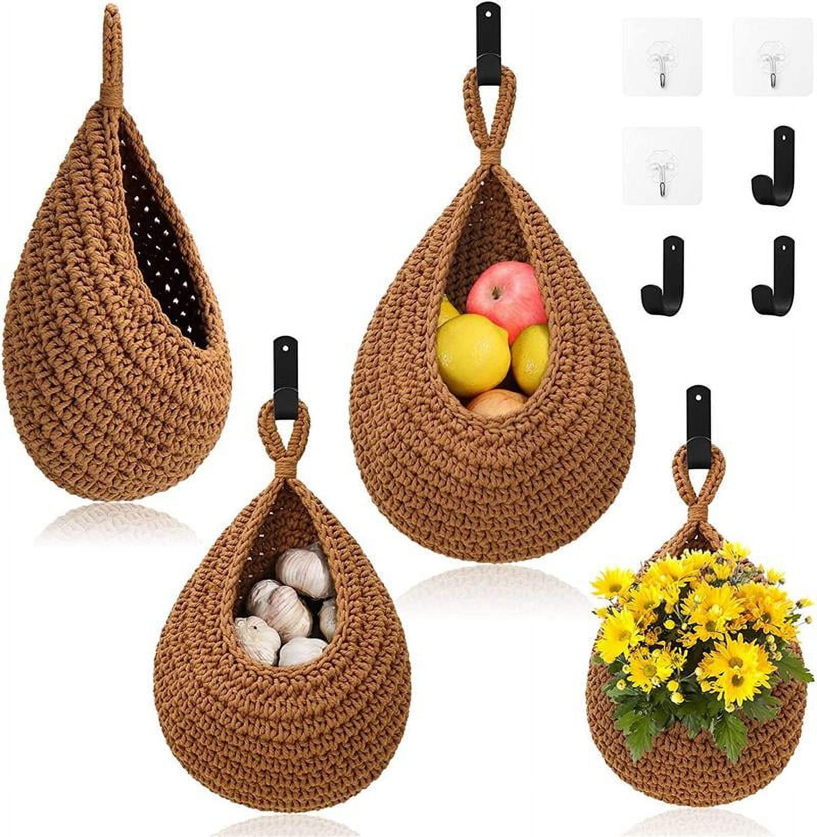 3PCS, Hanging Wall Vegetable Fruit Baskets Jute Hanging Basket Wall ...