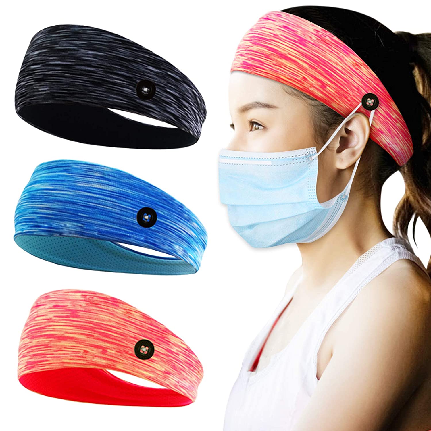 3PCS Headband with Buttons, Kalolary Nurse Headband Ear Protection ...