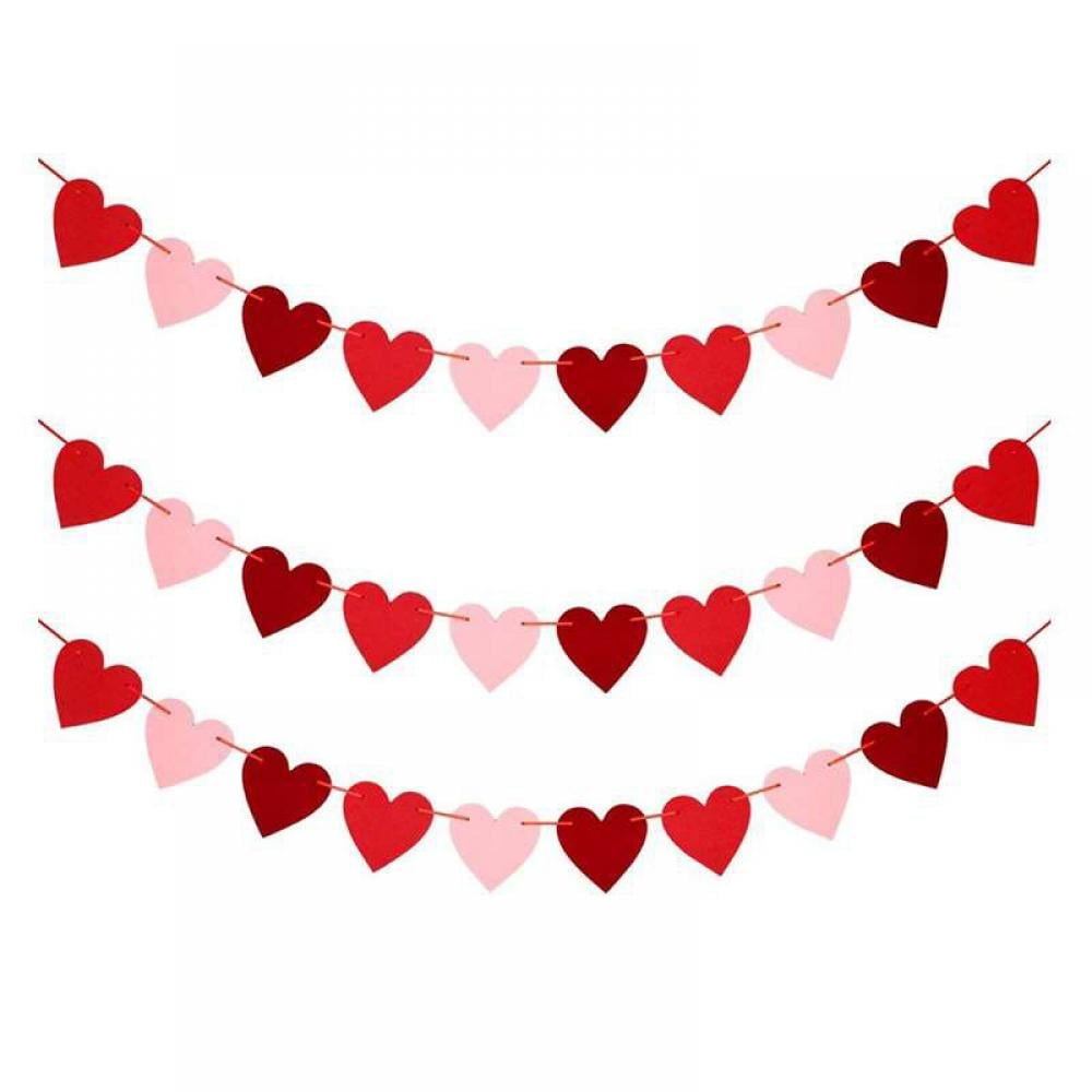 3PCS Heart Garland Decor for Valentine's, Wedding, Anniversary - Red ...