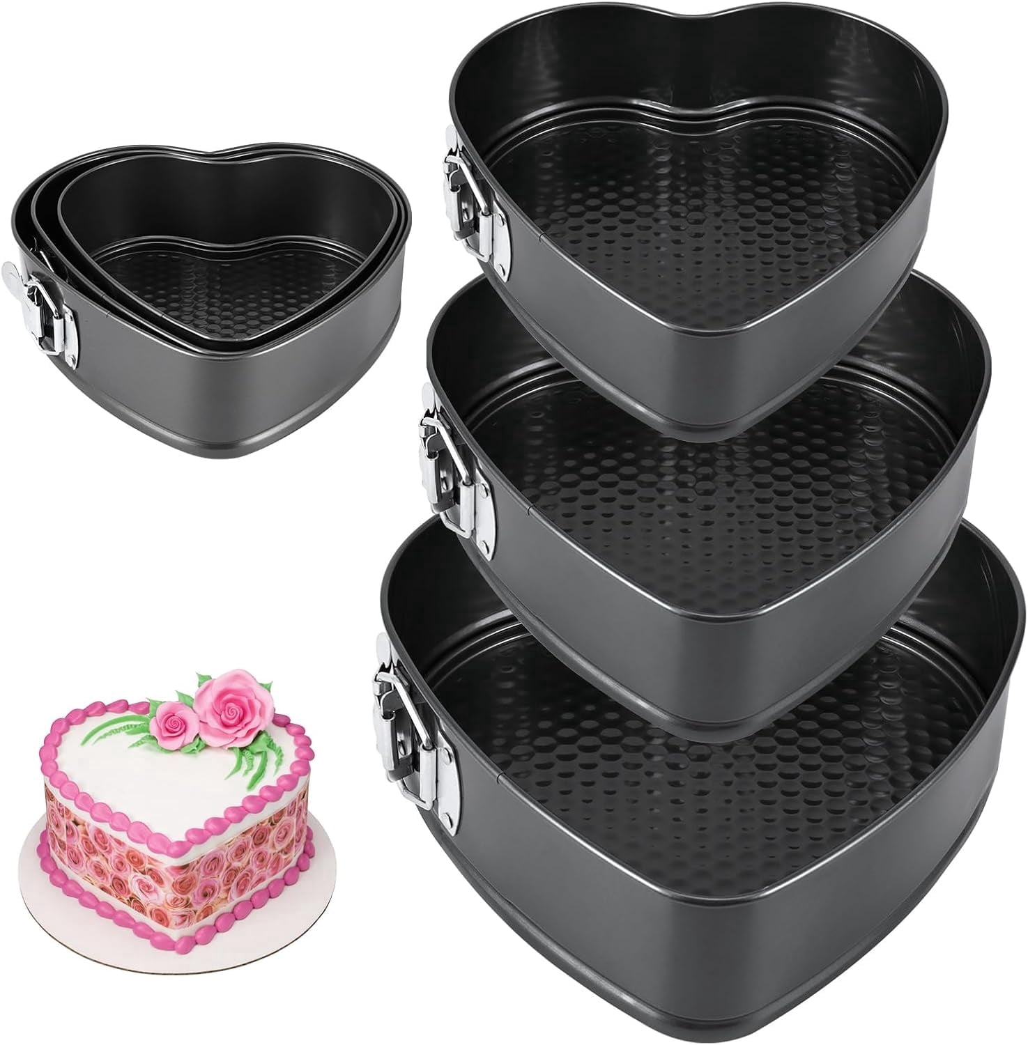 3PCS Heart-Shaped Cake Tin Sizes is 20/22/24cm, Cake Tins for Baking ...