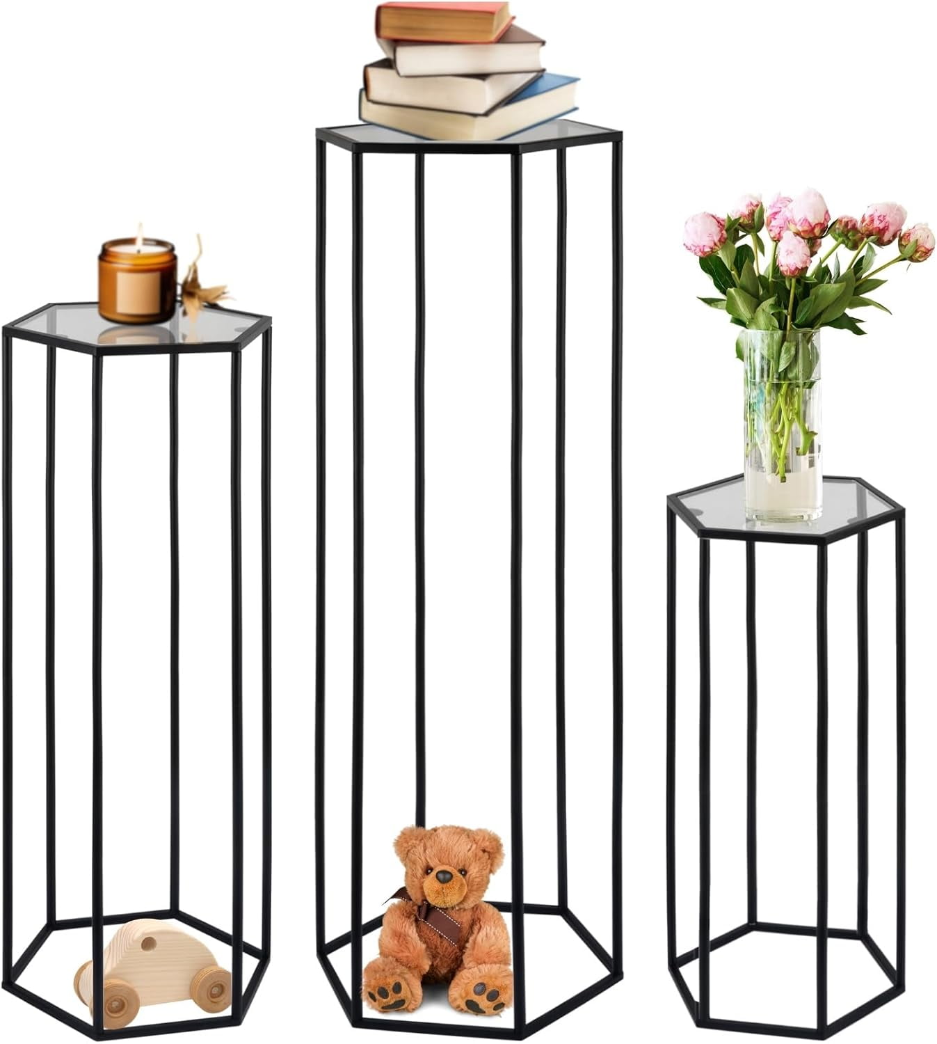 3PCS Hexagon Black Plant Stand Flower Stand for Party, Tall Metal ...