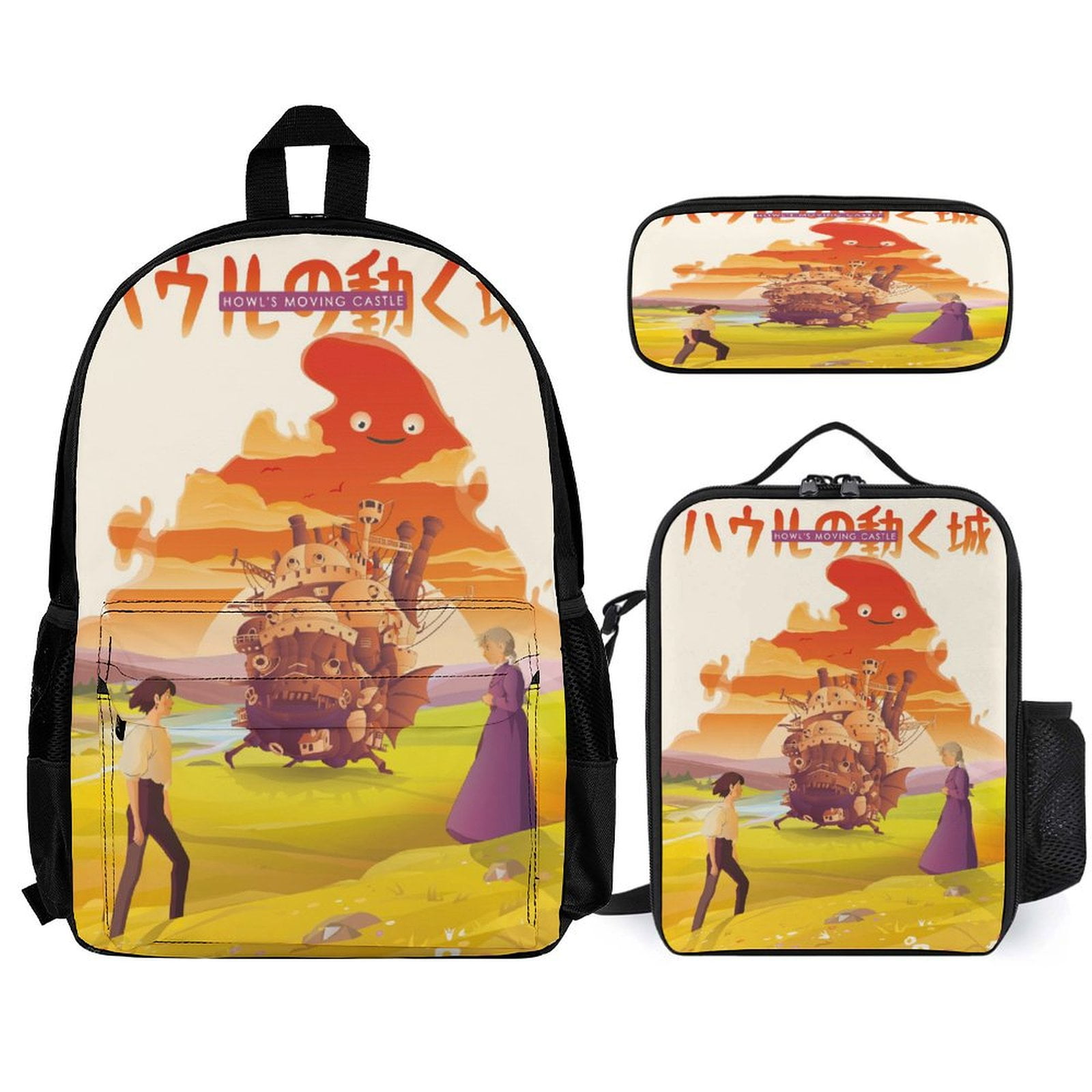 3PCS Howls Moving Castle Backpacks Set Backpack with Lunch Box Pencil ...