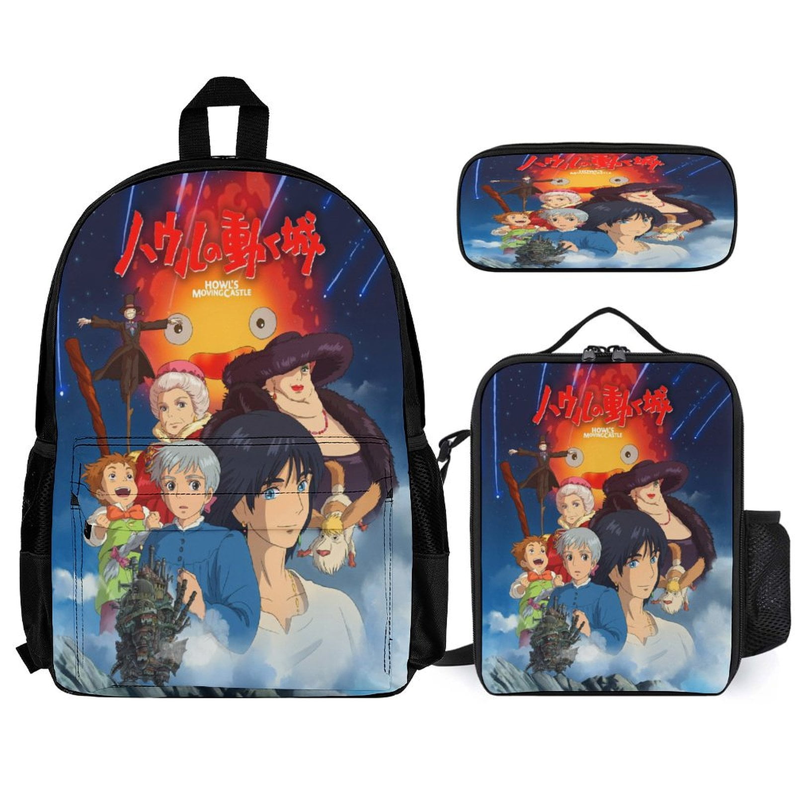 3PCS Howls Moving Castle Backpacks Set Backpack with Lunch Box Pencil ...