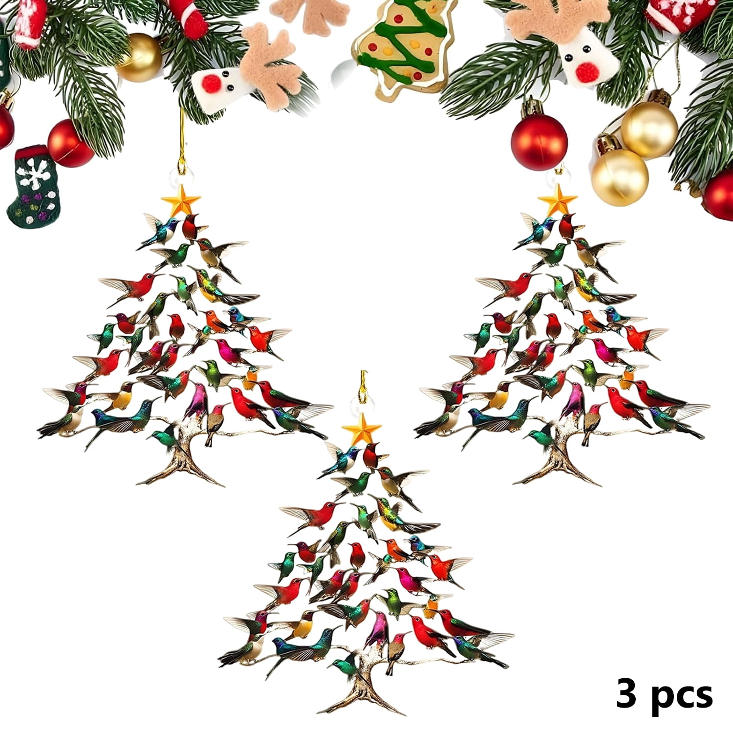 3PCS Hummingbird Christmas Ornament, Colorful Hummingbirds Tree Decor ...