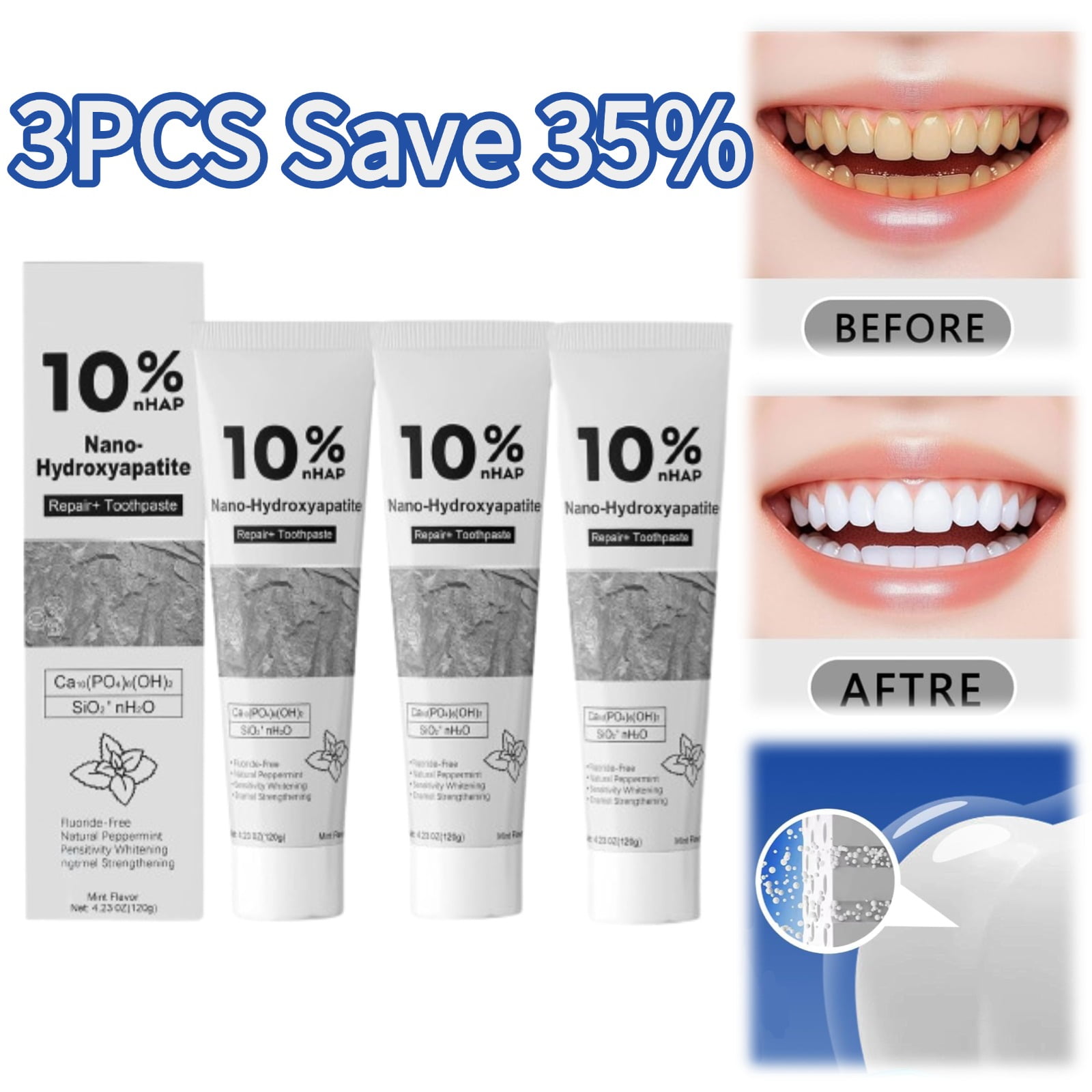 3PCS Hydroxyapatite Toothpaste for Advanced Enamel Protection and Tooth ...