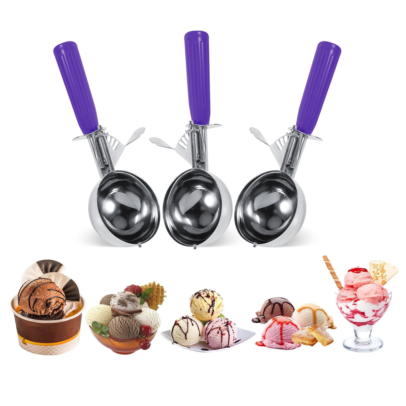 3PCS Ice Cream Scoops, 18\\/8 Stainless Steel Ice Cream Scoop with ...
