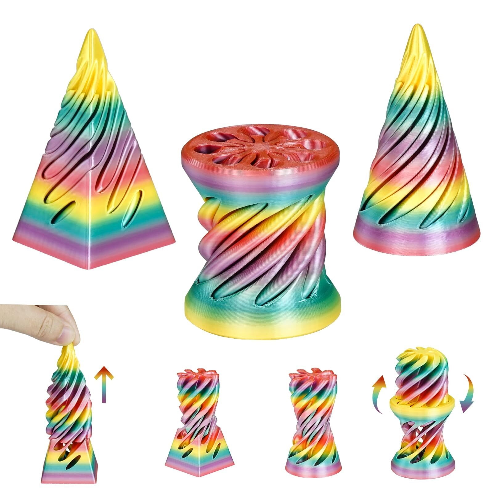 3PCS Impossible Cone,3D Printed Spiral Cone Fidget Impossible Pyramid ...