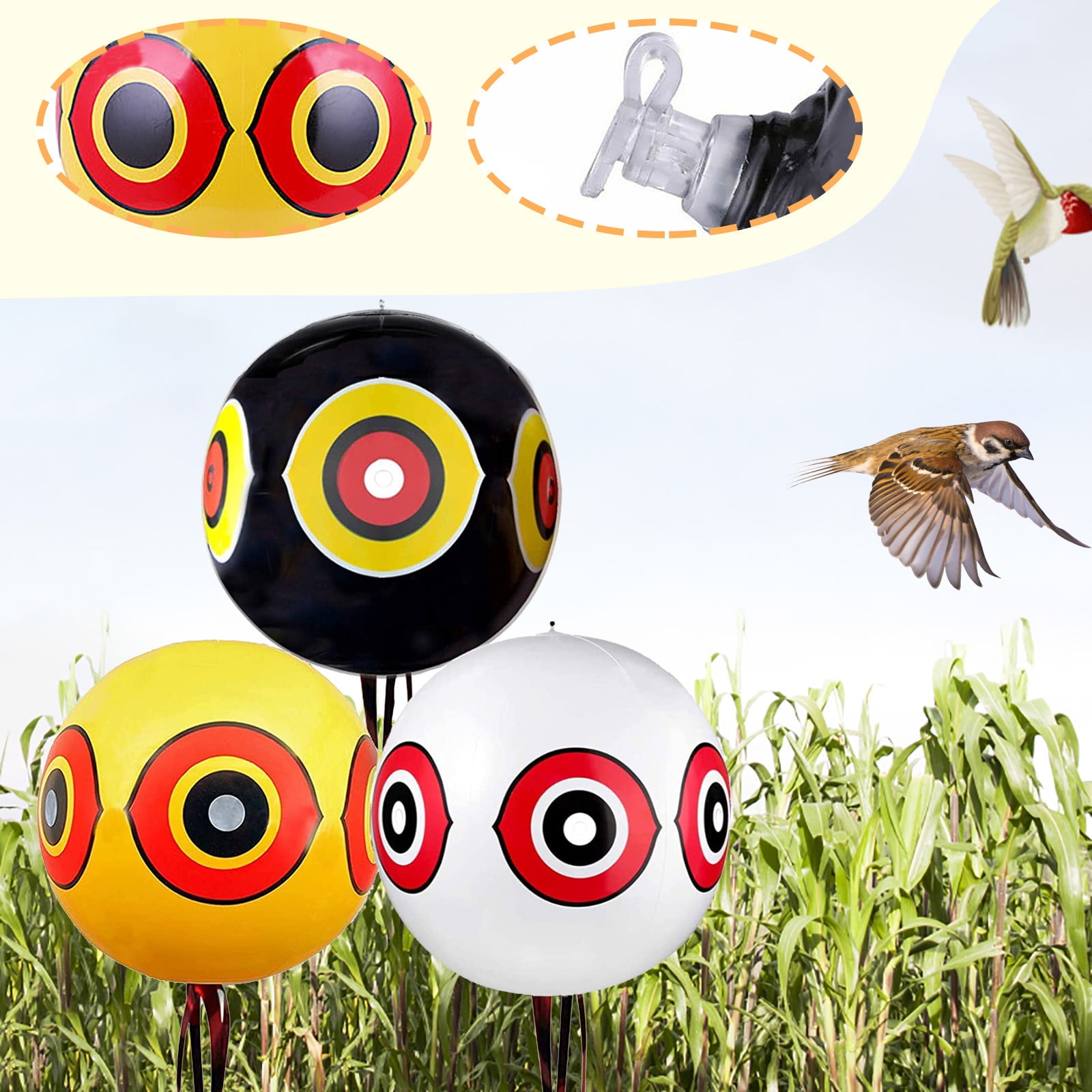 3PCS Inflatable Anti Bird Deterrent Balls, PVC Scare Eye Ball with ...