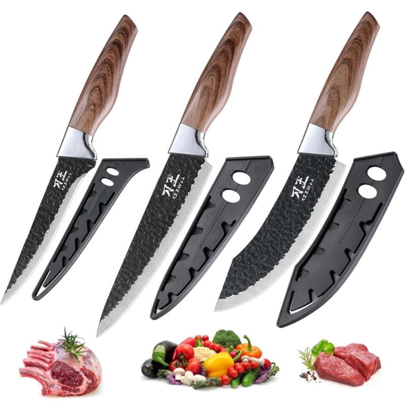 3PCS Japanese Kitchen Knife Set, 3 Pieces Kitchen Knives with Sheath, 7 ...