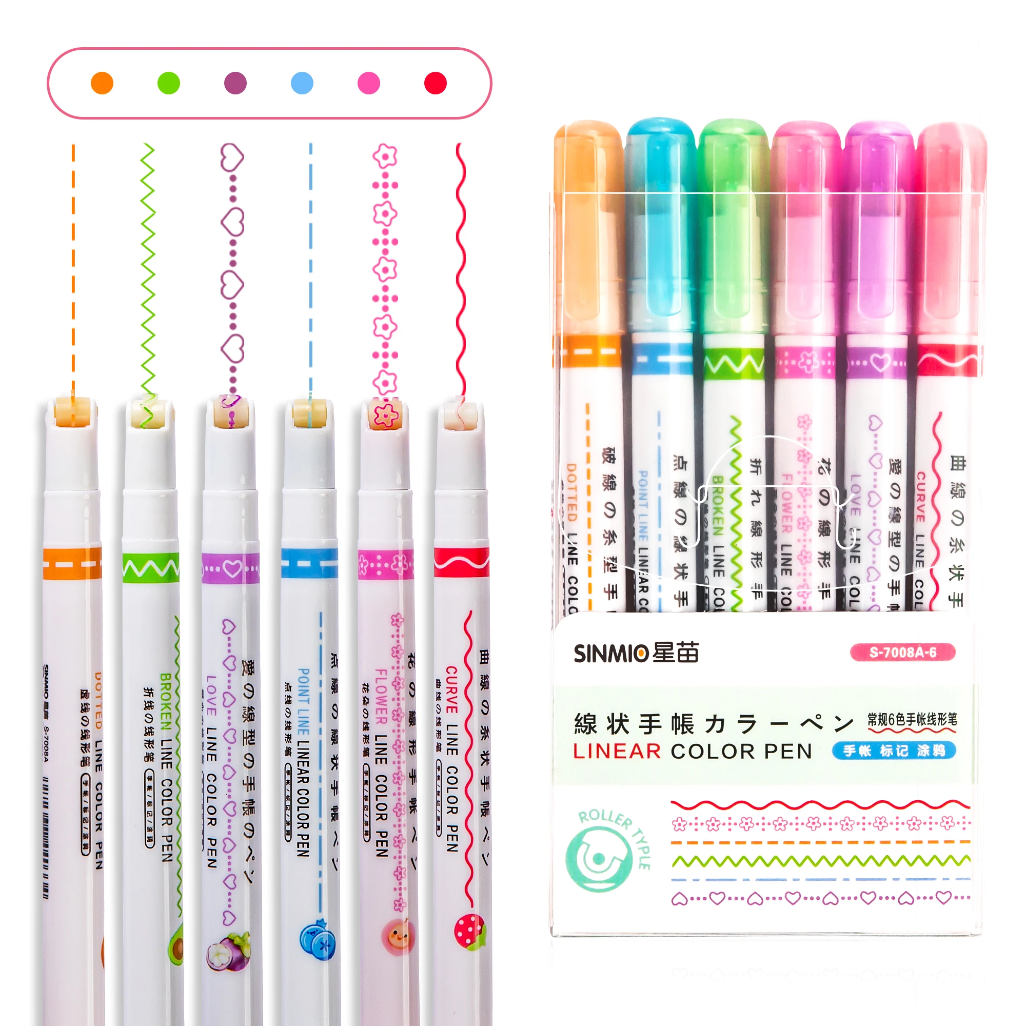 3PCS Kawaii Flowers Line Shaped Highlighter Pens Roller Tip Curve Liner ...