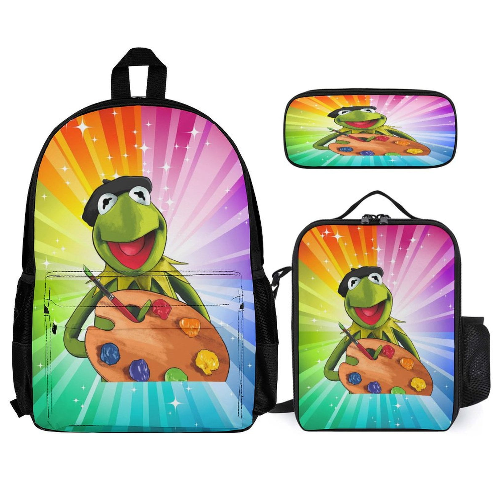 3PCS Ke-Rmit The Fro Backpac Set Backpac with Lunch Box Pencil Case ...