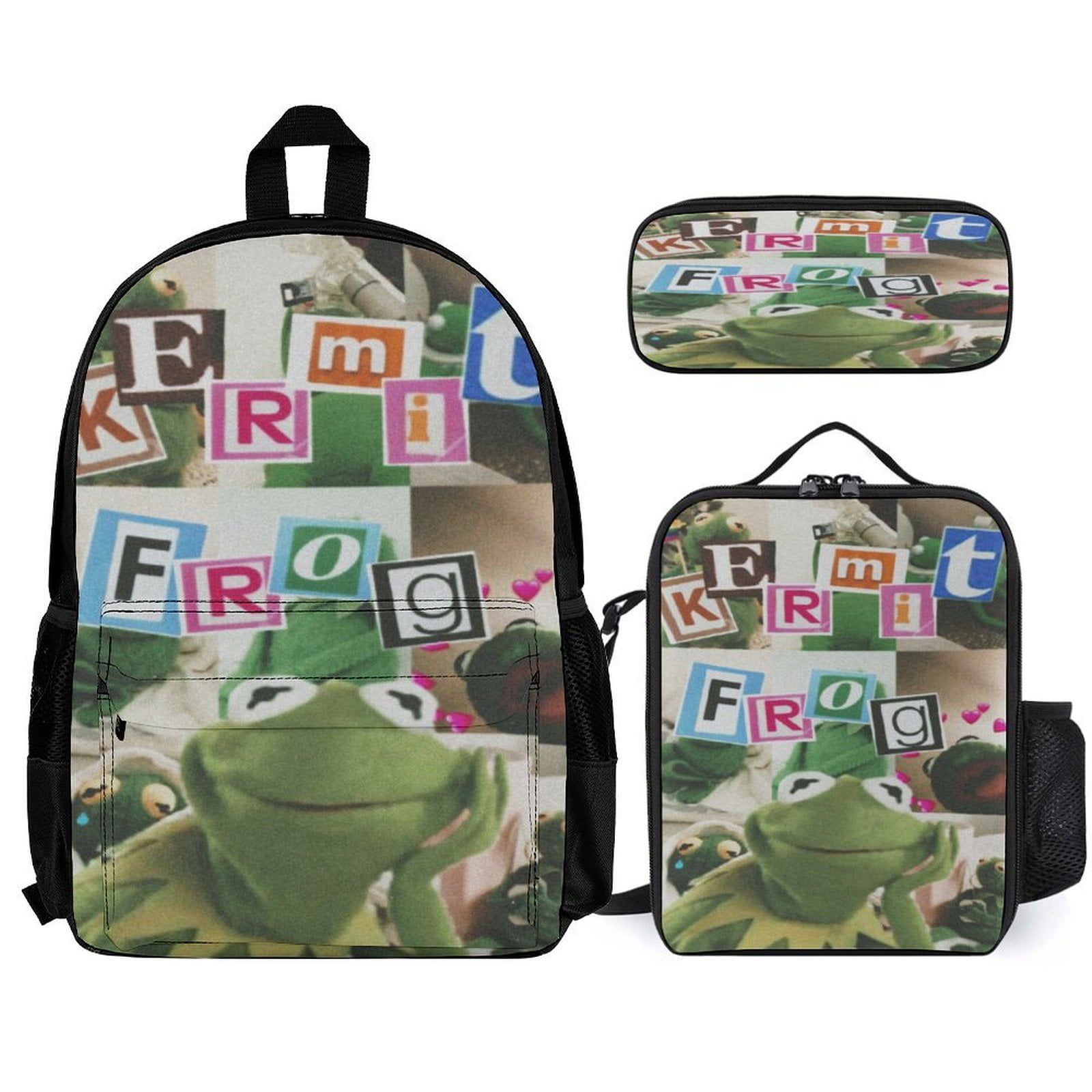 3PCS Ke-Rmit The Fro Backpac Set Backpac with Lunch Box Pencil Case ...