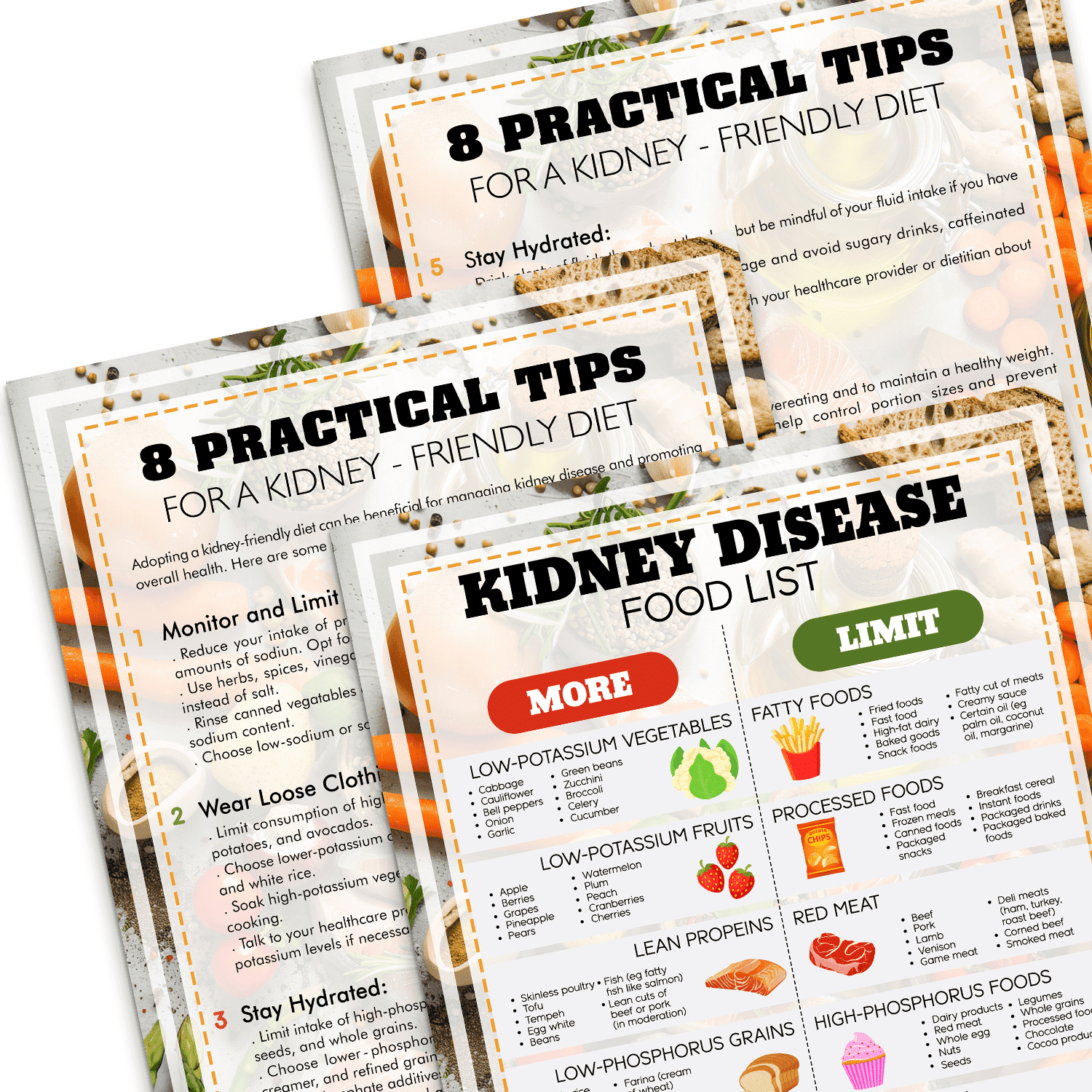 3PCS Kidney Friendly Food List Chart Posters, 3PCS Posters Practical ...
