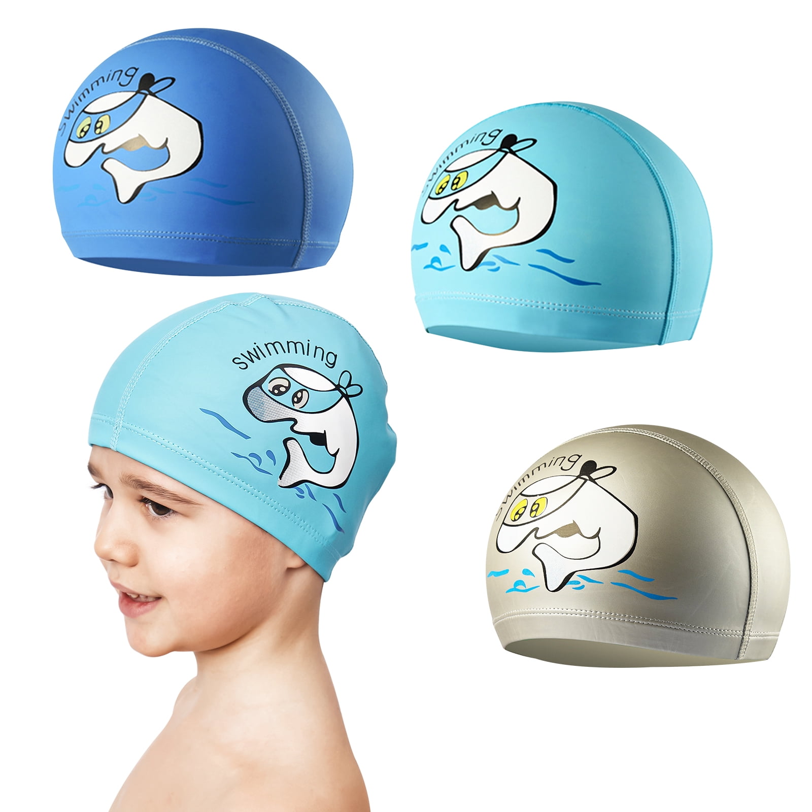 3PCS Kids Swim Cap, PU Coating Swimming Cap for Kids Girls Boys ...