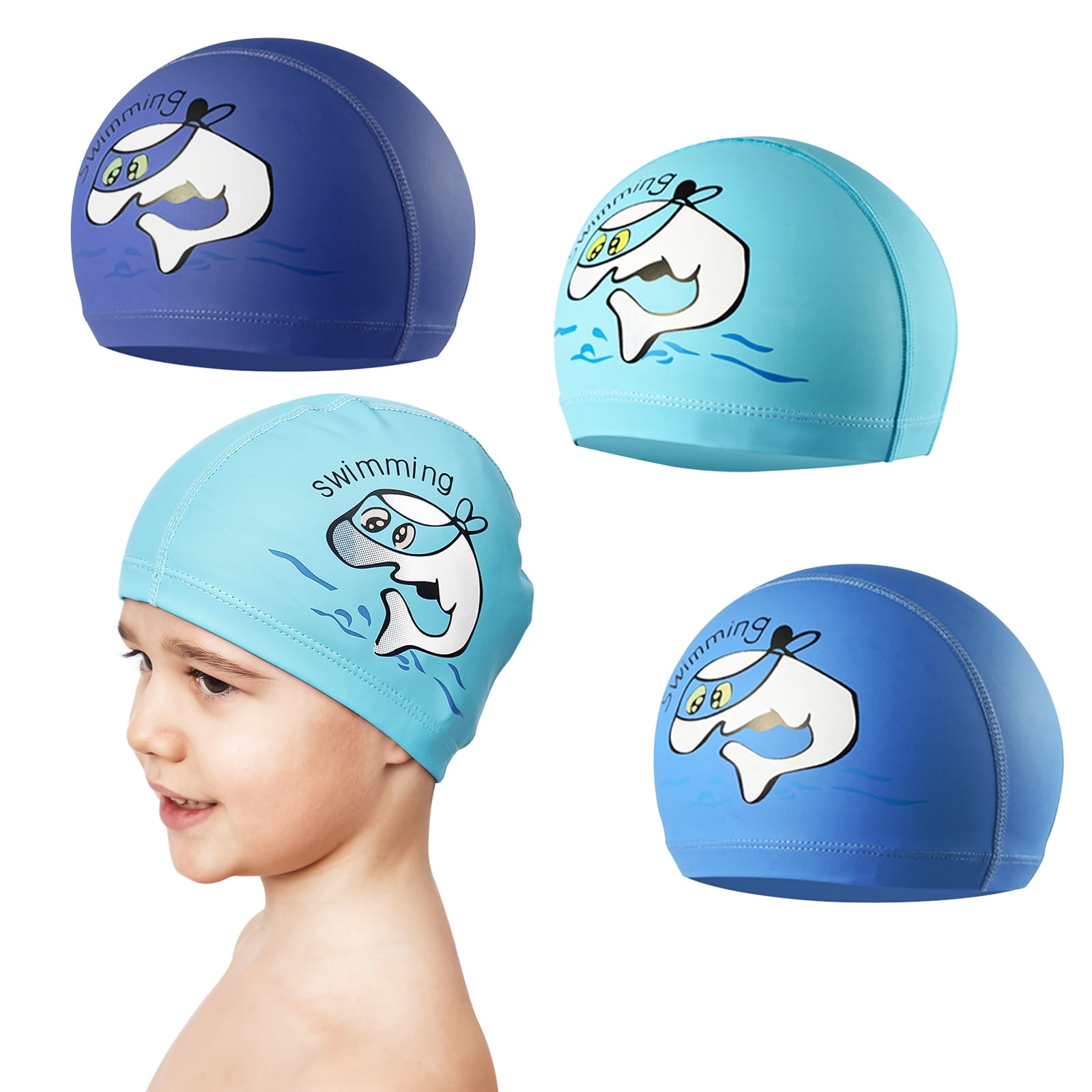 3PCS Kids Swim Cap, PU Coating Swimming Cap for Kids Girls Boys ...