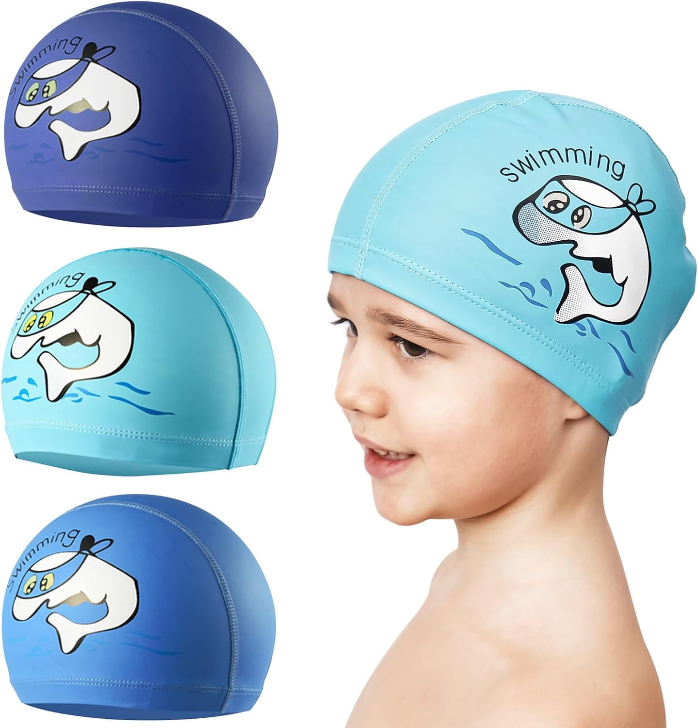 3PCS Kids Swim Cap, PU Coating Swimming Cap for Kids Girls Boys ...