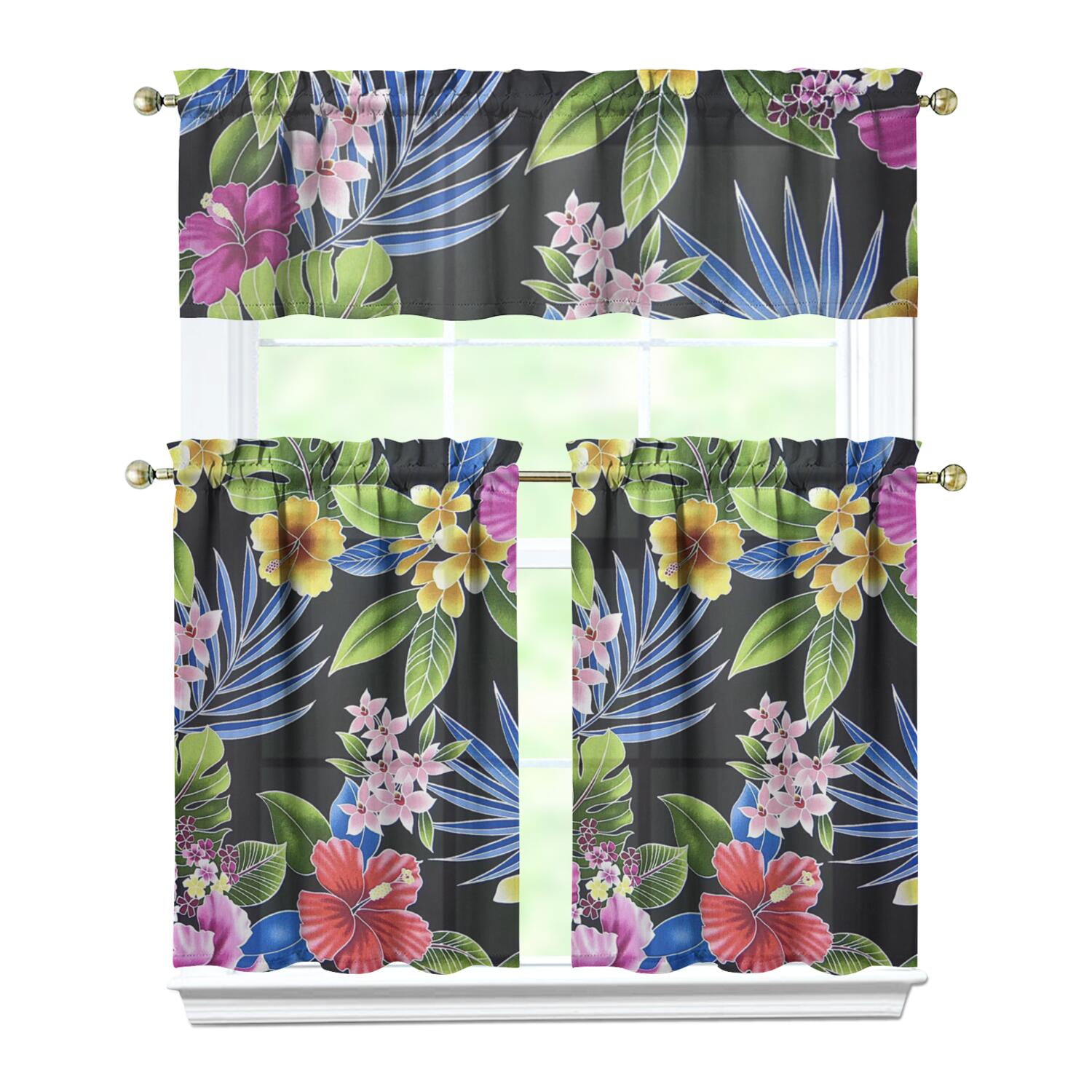 3PCS Kitchen Curtain Set, 27.5x36 Inch Polyester Material, Tropical ...
