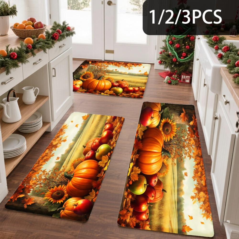 3PCS Kitchen Mat set,Welcome Door Flannel Rug,Home Decor for Front Door ...