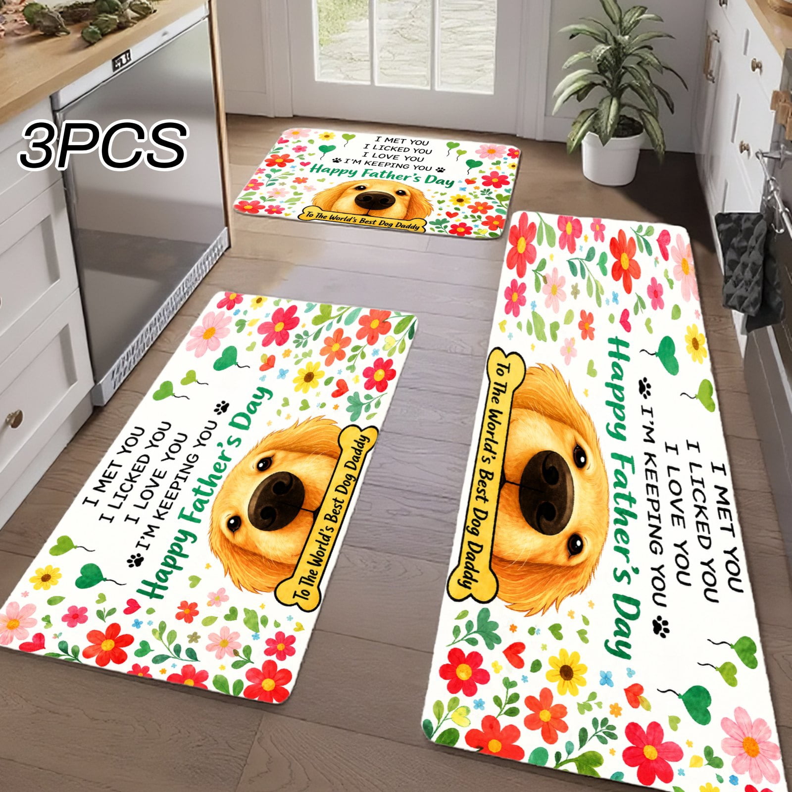3PCS Kitchen Rugs, Welcome Door Mat set, Home Decoration for Front Door ...