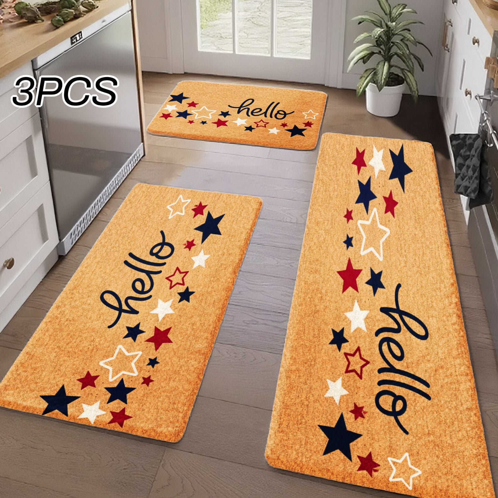 3PCS Kitchen Rugs, Welcome Door Mat set, Home Decoration for Front Door ...