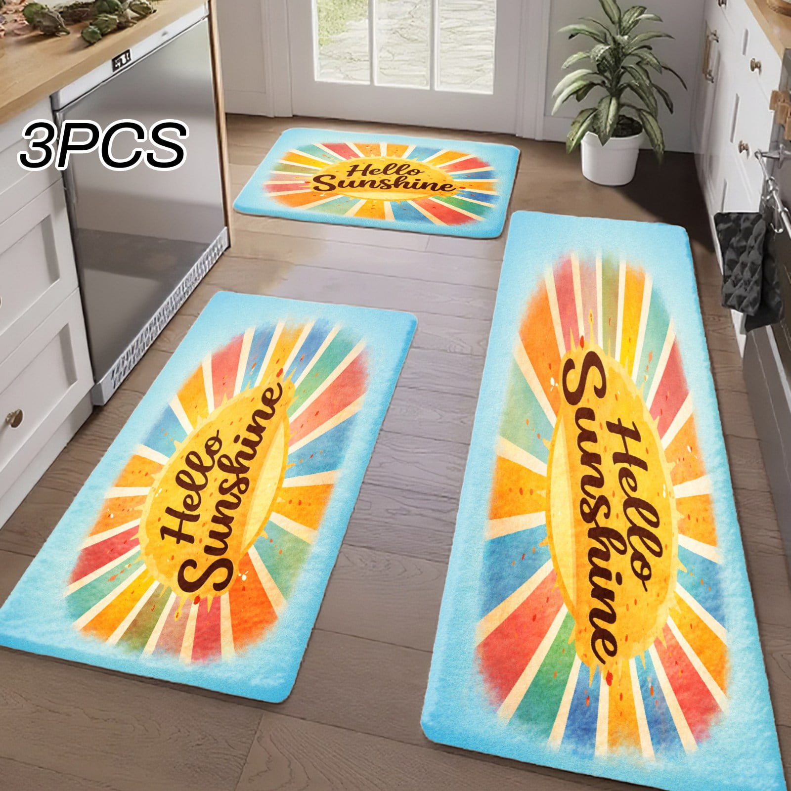3PCS Kitchen Rugs, Welcome Door Mat set, Home Decoration for Front Door ...