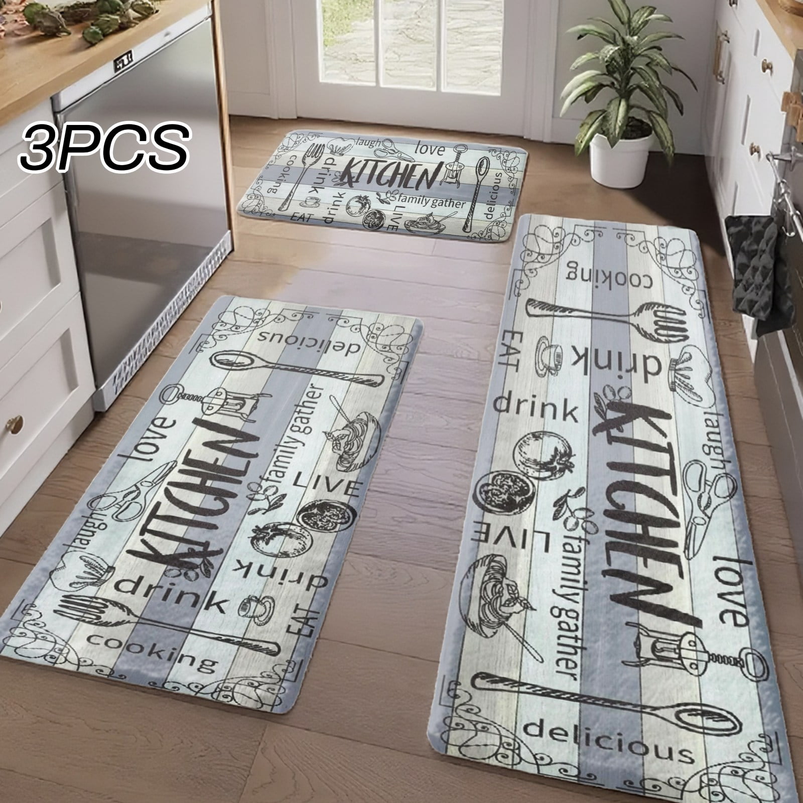 3PCS Kitchen Rugs, Welcome Door Mat set, Home Decoration for Front Door ...