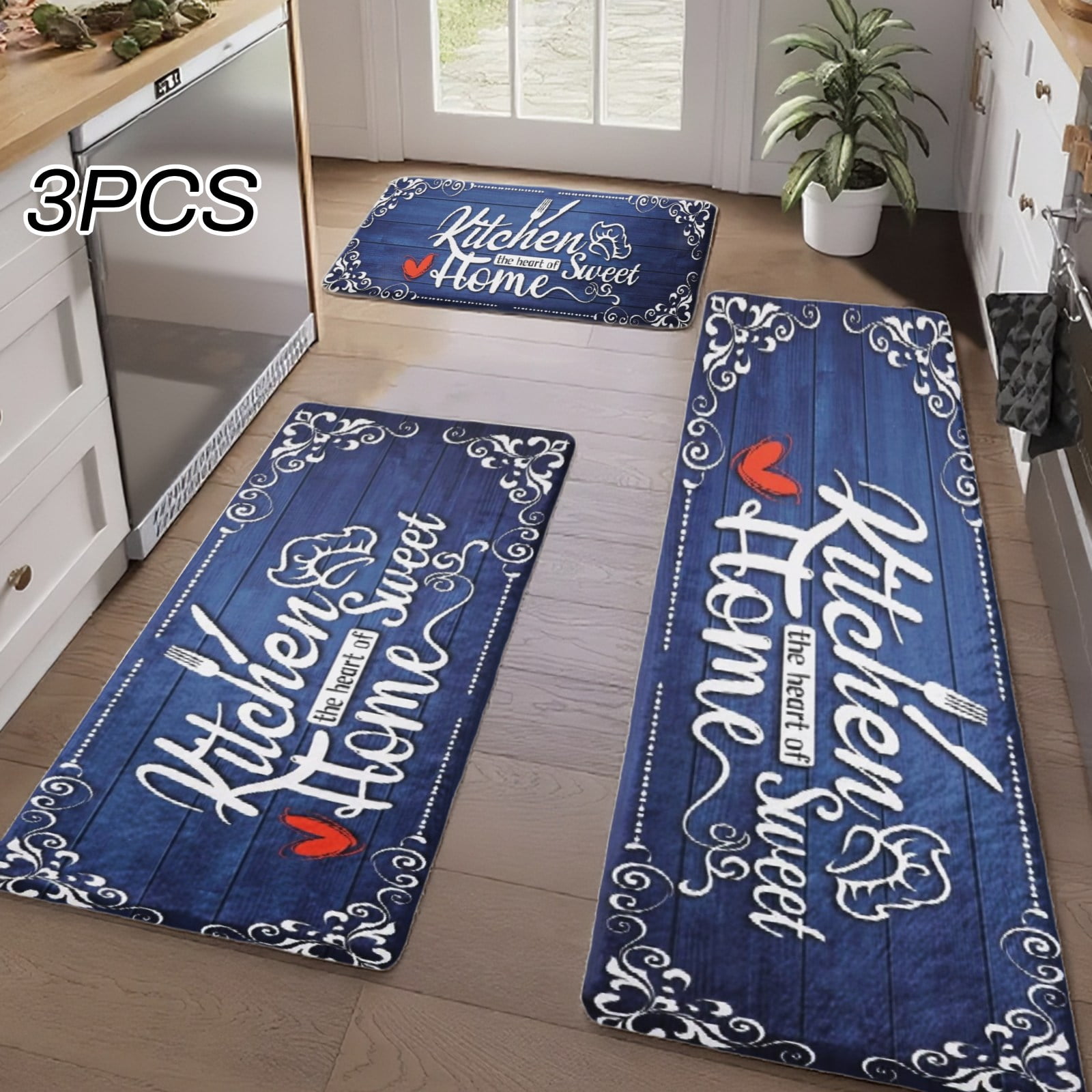 3PCS Kitchen Rugs, Welcome Door Mat set, Home Decoration for Front Door ...