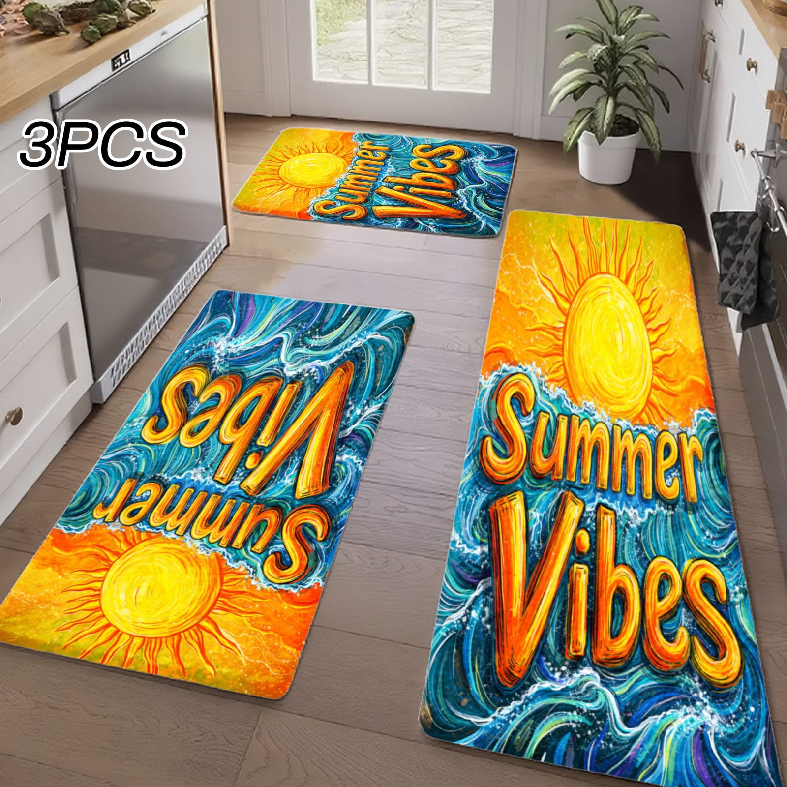 3PCS Kitchen Rugs, Welcome Door Mat set, Home Decoration for Front Door ...