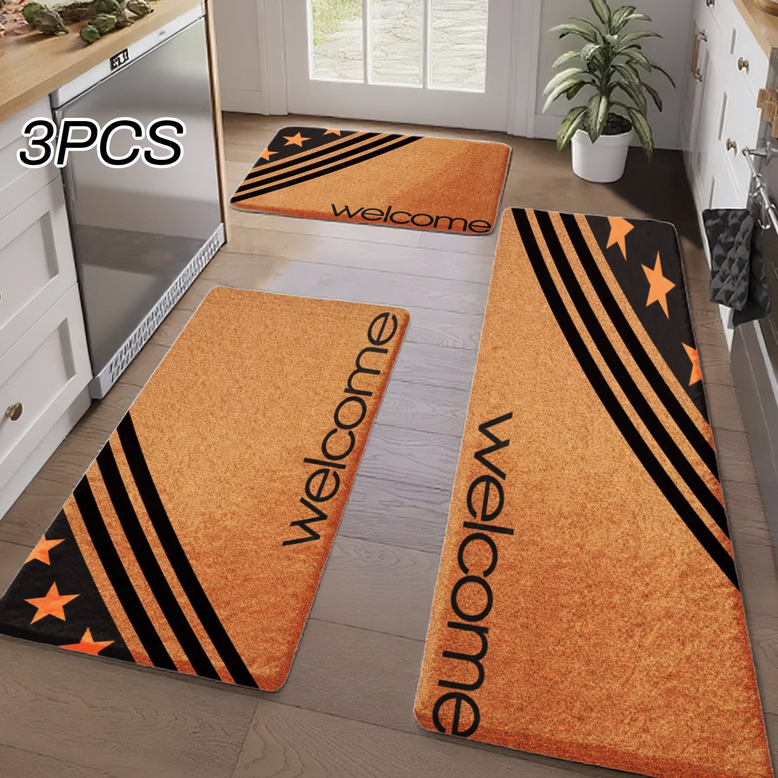 3PCS Kitchen Rugs, Welcome Door Mat set, Home Decoration for Front Door ...