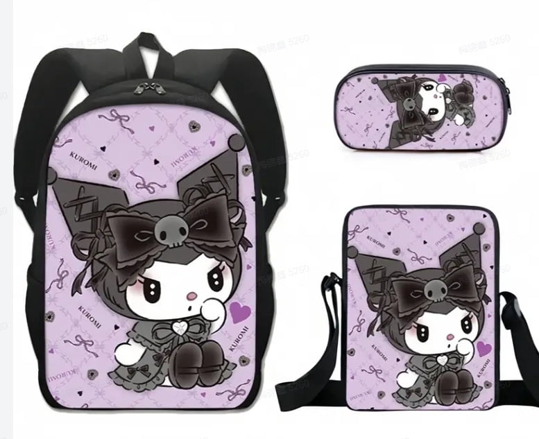 3PCS Kuromi Backpack with Lunch Bag Pencil Case Cartoon Backpack Laptop ...