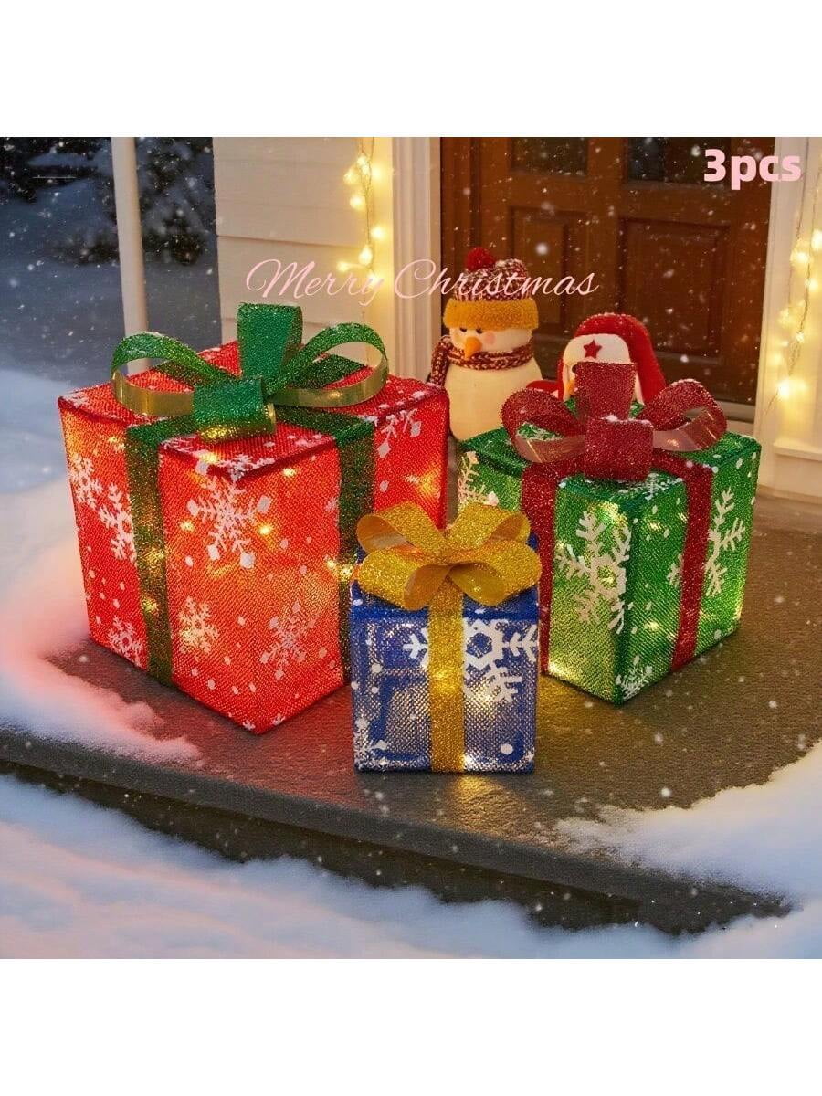 3PCS LED Christmas Gift Box Set - Sparkling Indoor/Outdoor Yard & Tree ...