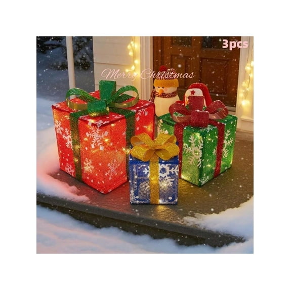 3PCS LED Christmas Gift Box Set - Sparkling Indoor/Outdoor Yard & Tree ...